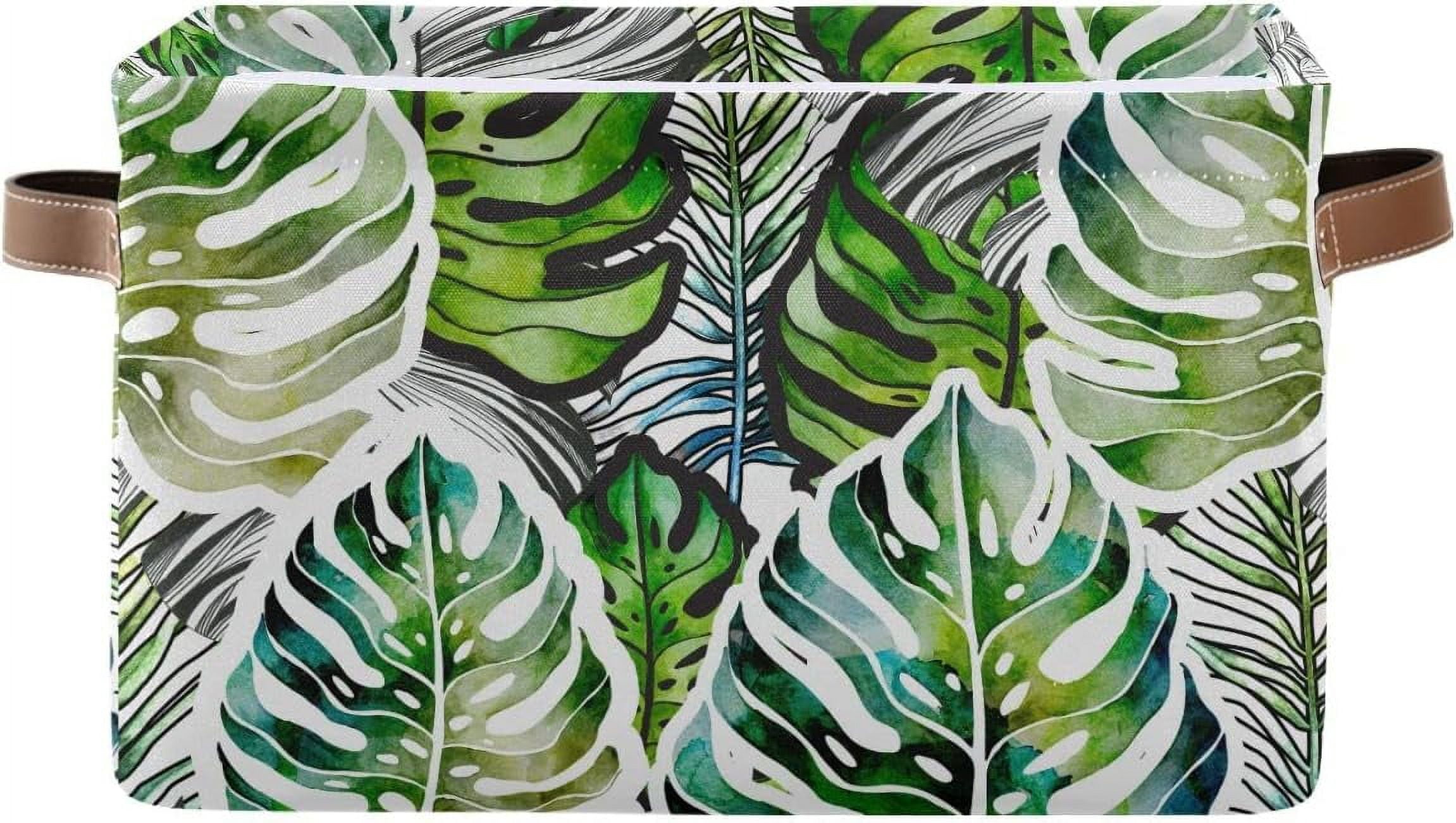 Watercolor Tropical Leaf Line Square Storage Basket Storage Bins Canvas ...
