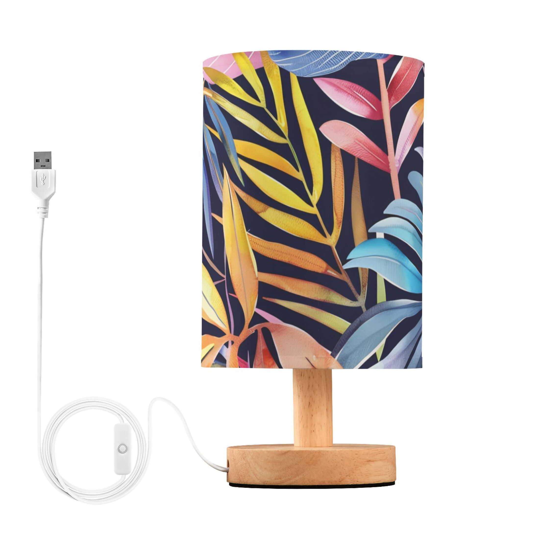 Watercolor Tropical Leaves Bedside Desk Lamp LED Table Nightstand Lamps ...