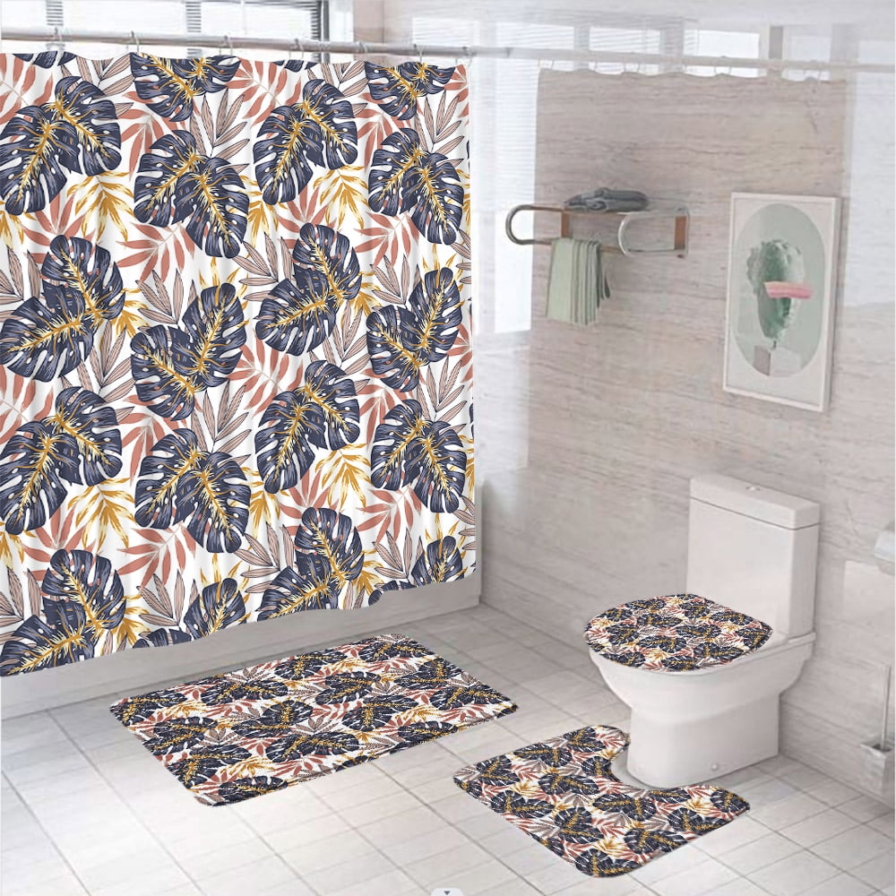 Watercolor Tropical Leaves Shower Curtain Sets a Banana Leaf Plant ...