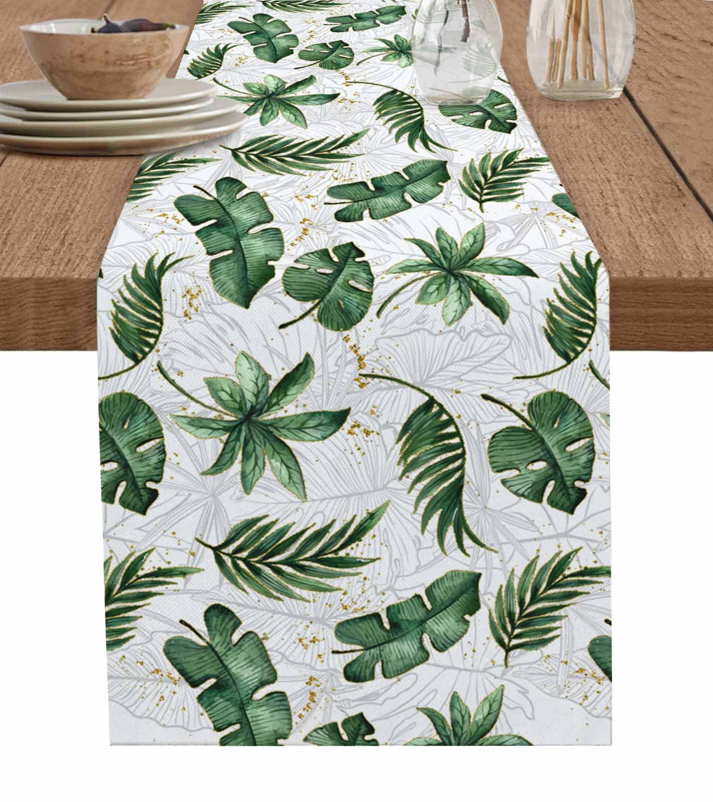 Watercolor Tropical Plant Turtle Back Palm Leaves Table Runner Wedding ...