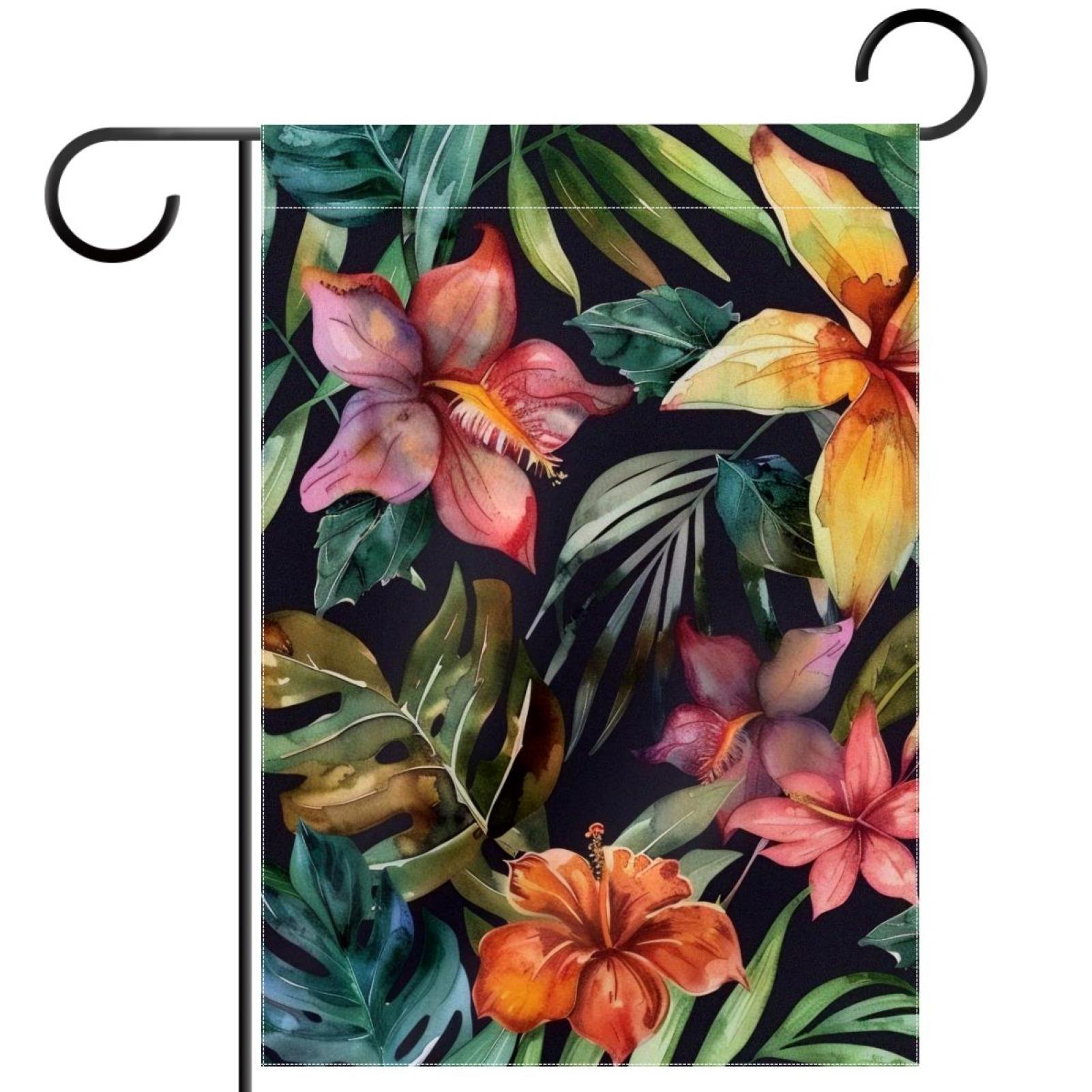 Watercolor Tropical Plants and Flowers Double Sided Garden Flag ...