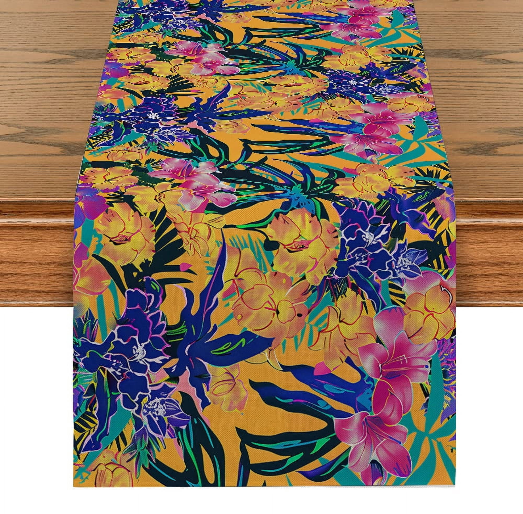 Watercolor Tropical Plants and Flowers Table Runners Dresser Table r ...