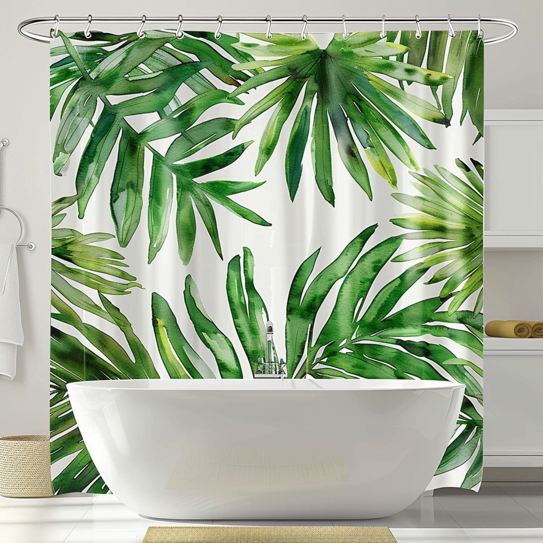 Watercolor Tropical Rainforest Shower Curtain White Background With