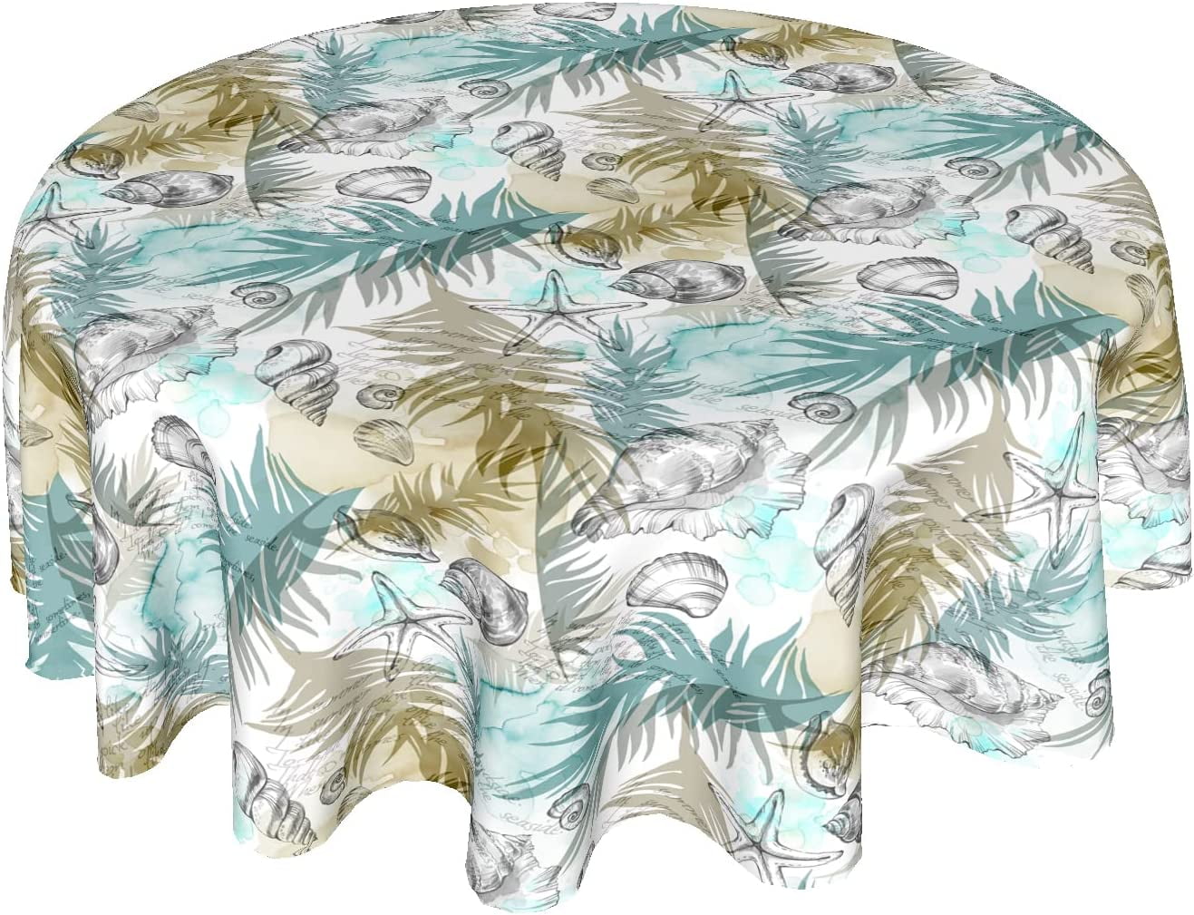 Waterproof 60'' Round Tablecloth, Beach Seastar Design, Polyester Decor ...