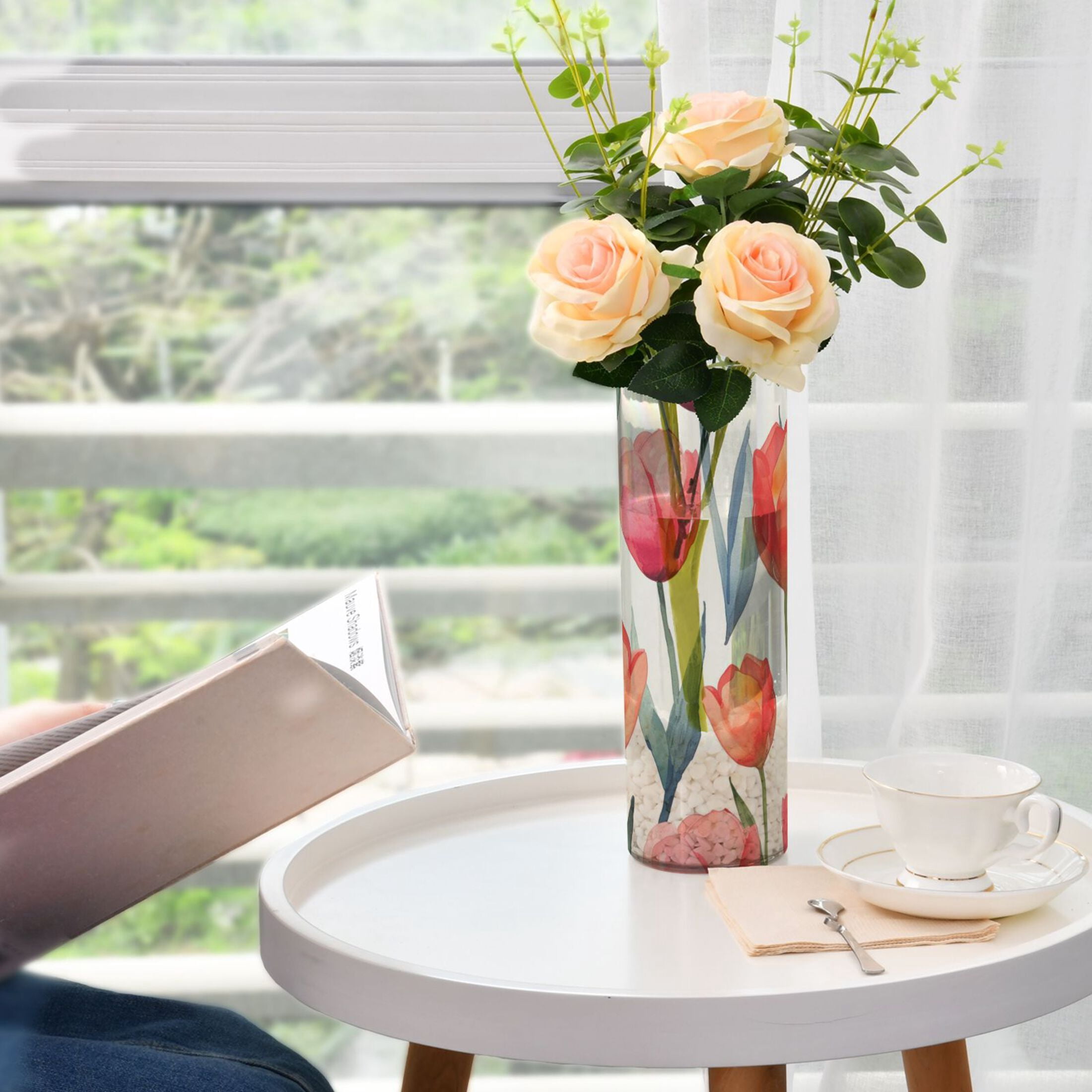 Watercolor Tulip Flower Flower Vase 11.8x3.9 inch Vases Clear Non ...