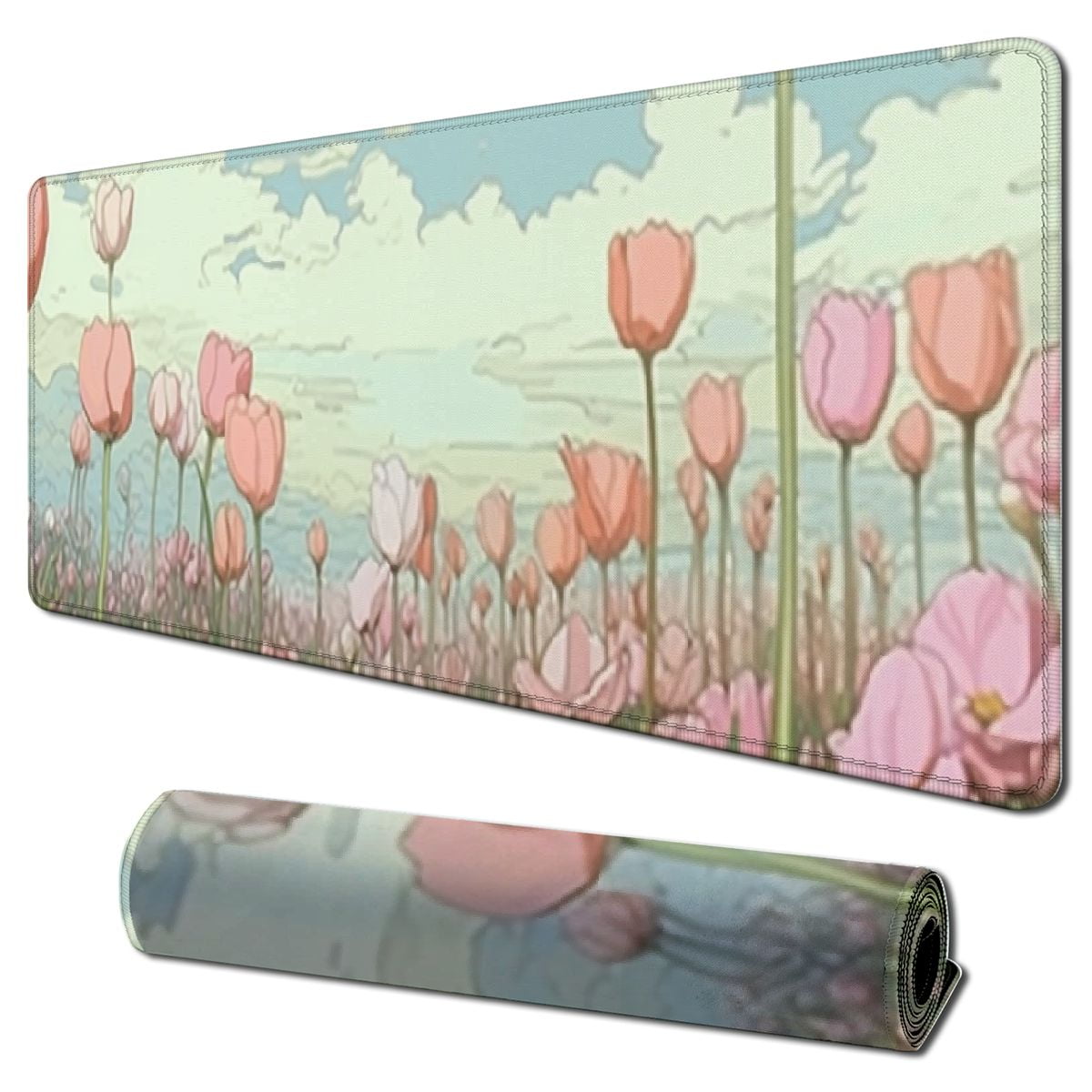 Watercolor Tulip Flower Mouse Pads,Extended Gaming Anime Desk Mat Pink ...