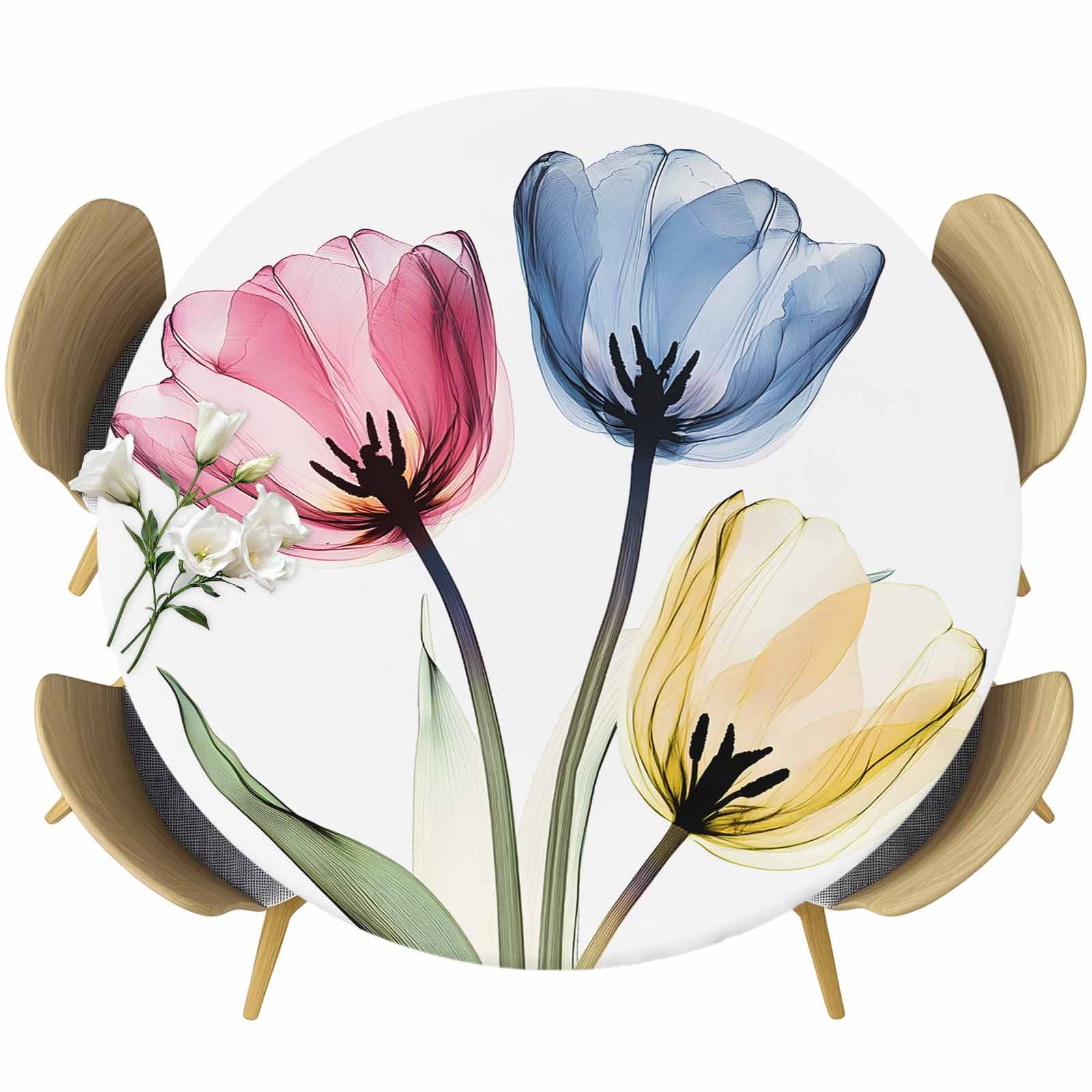 Watercolor Tulip Round Tablecloth 36-44 Inch Round Fitted Table Cloth ...