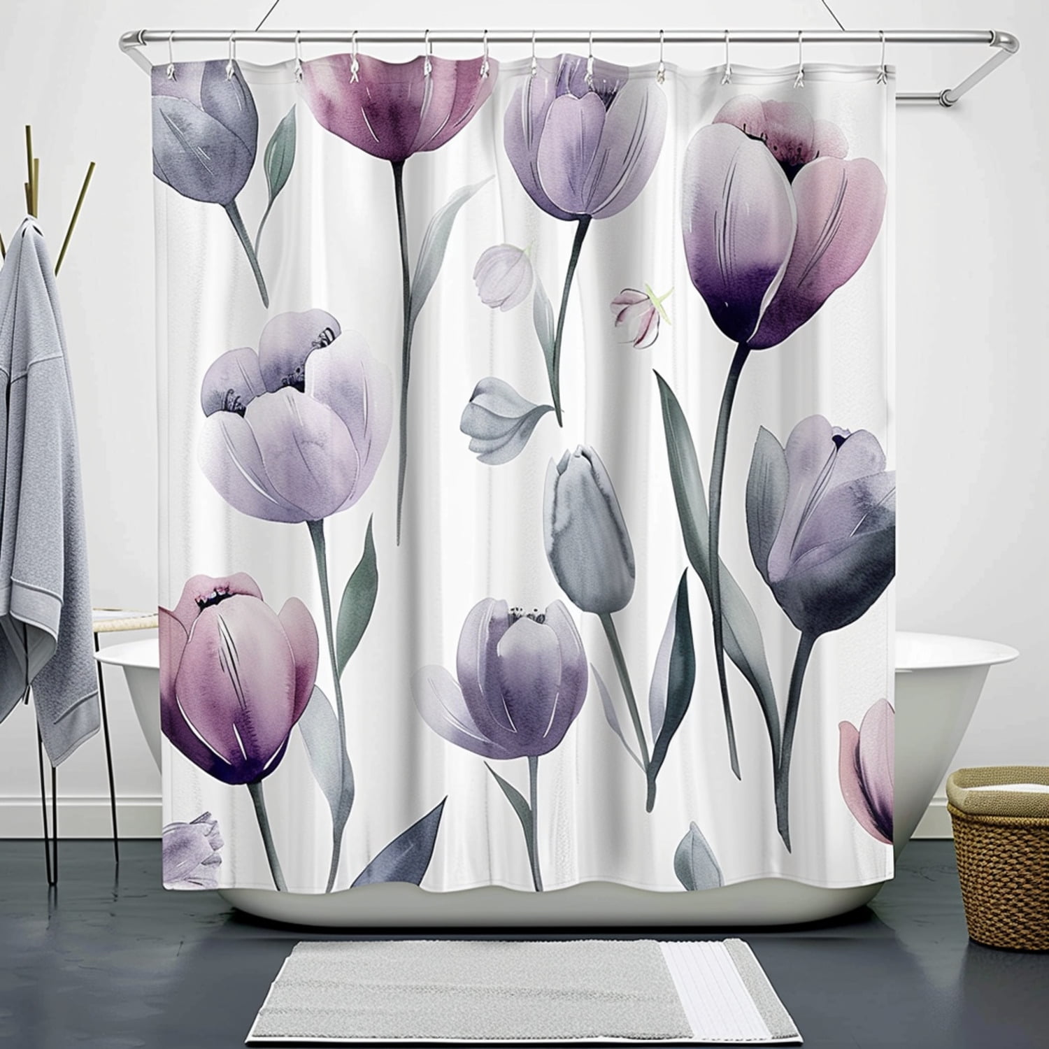 Watercolor Tulips Pattern Shower Curtain Modern Minimalist Design in ...