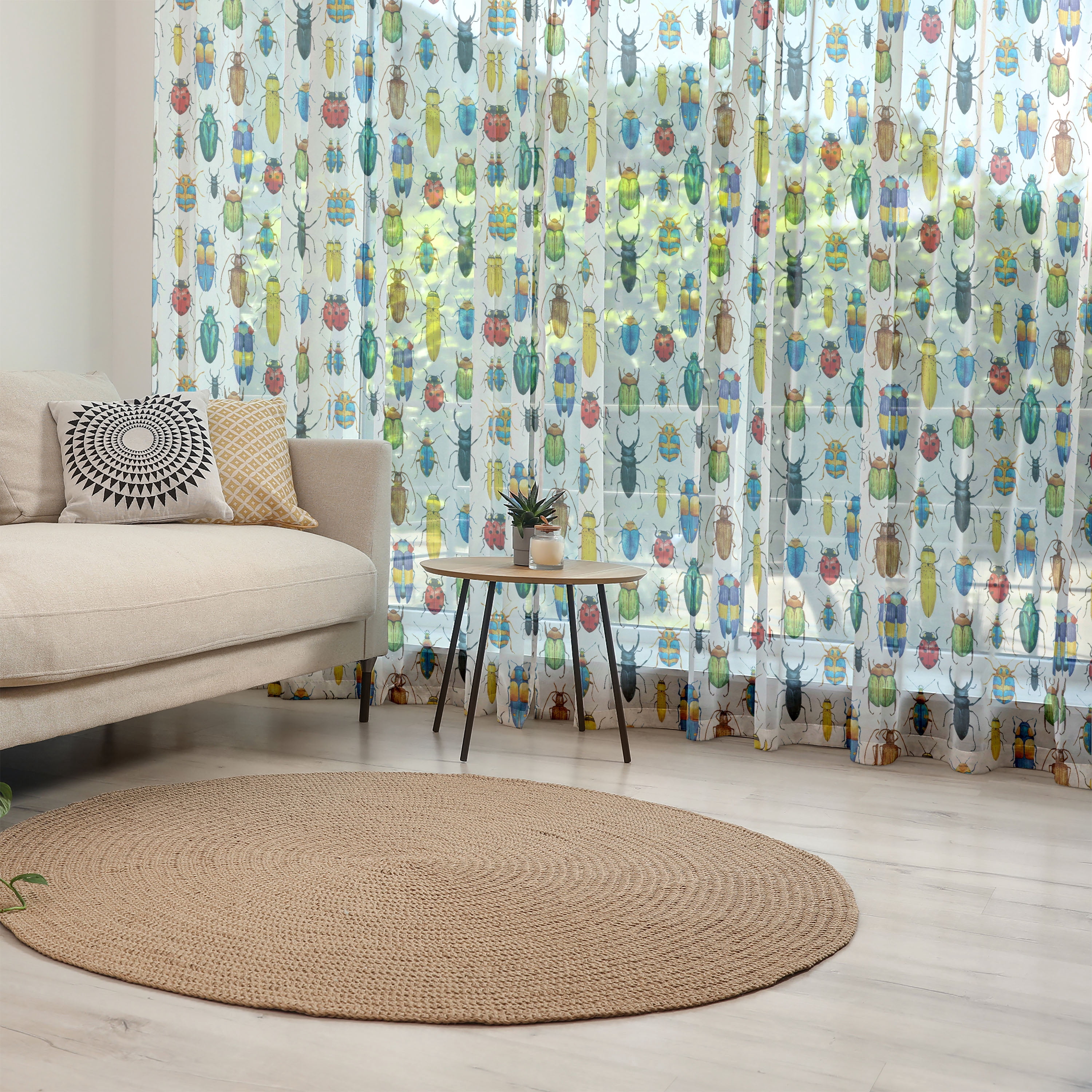 Watercolor Tulle Curtains with Rod Pocket, Colorful Insects Brush ...