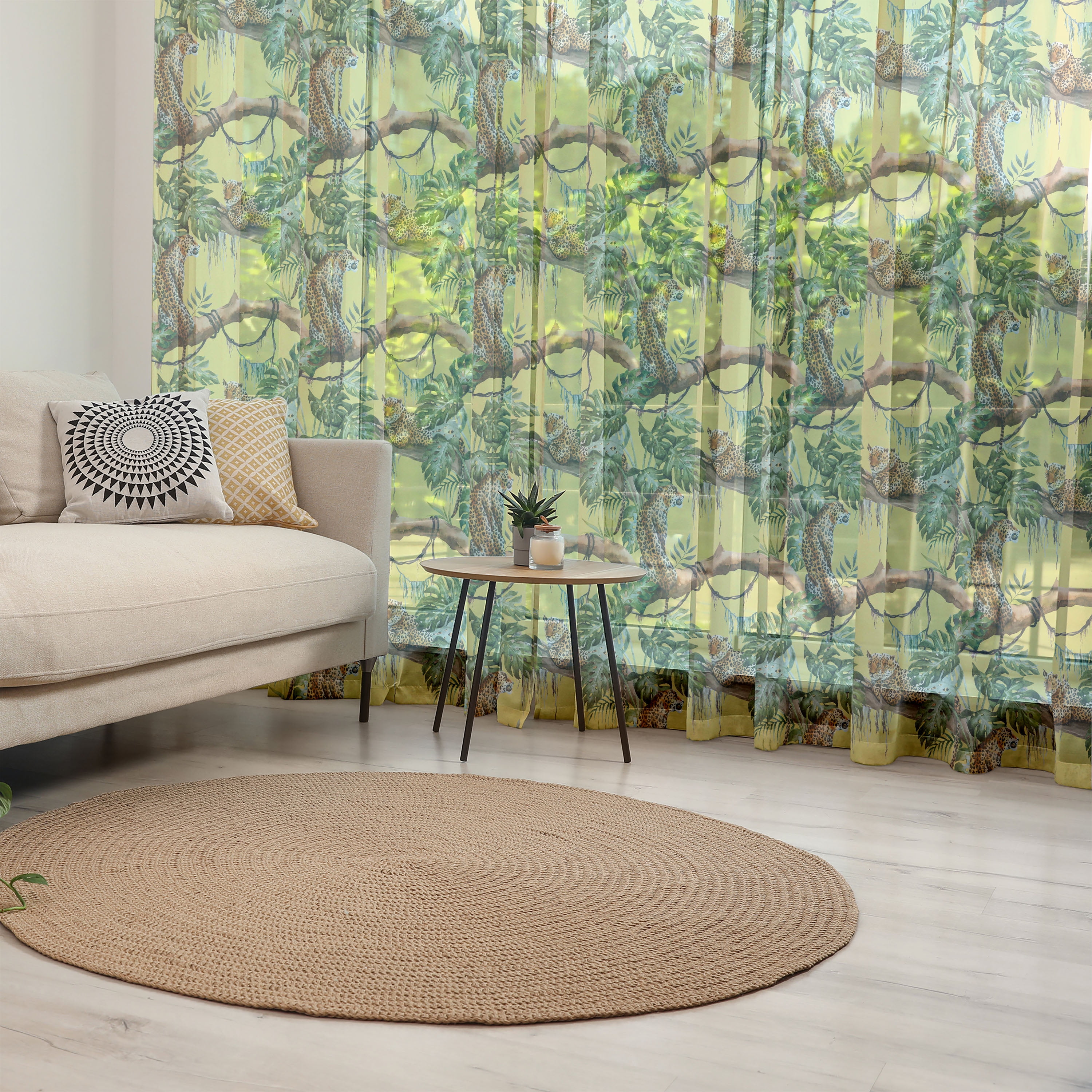 Watercolor Tulle Curtains with Rod Pocket, Leopards in the Jungle ...