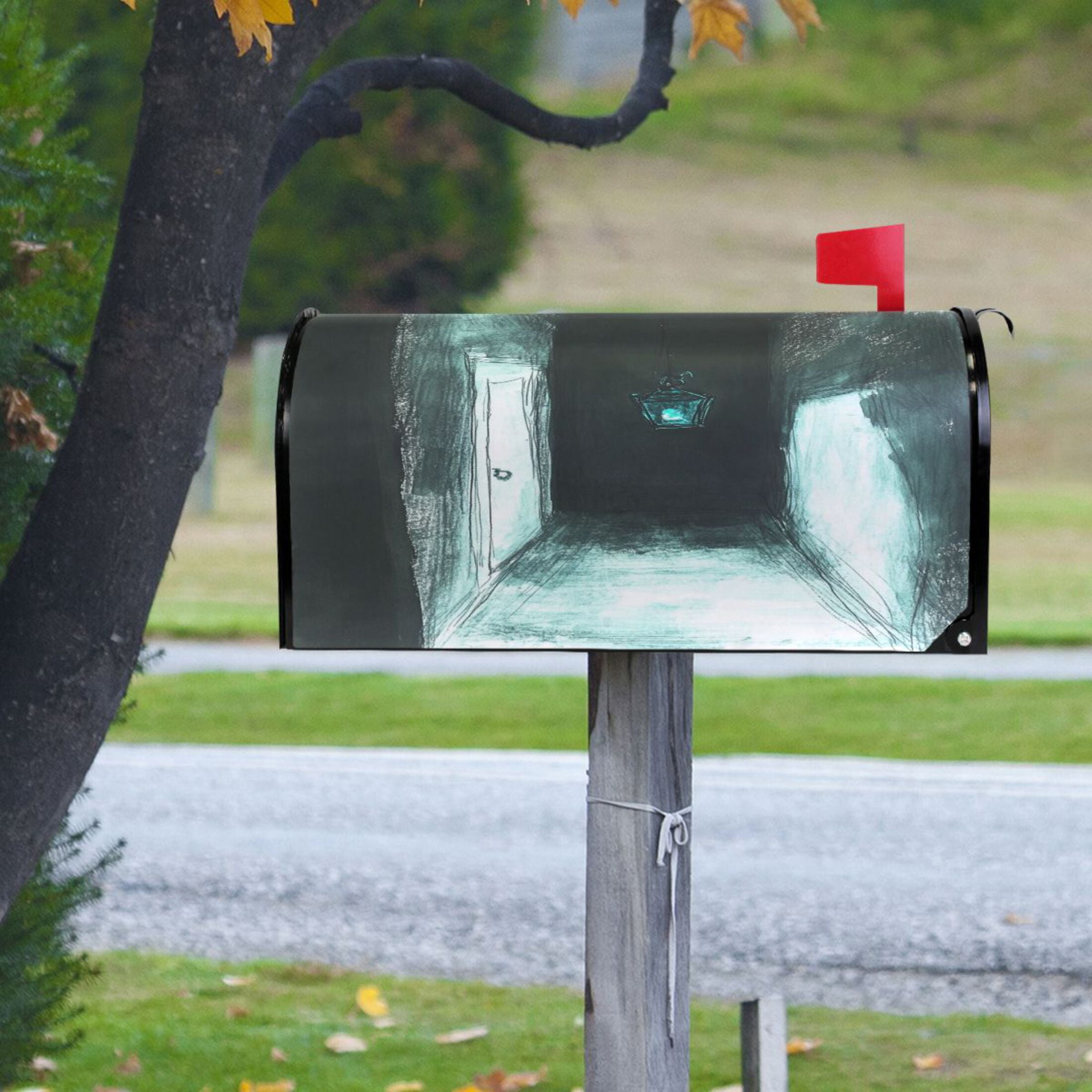 Watercolor Turquoise Lantern Magnetic PVC Mailbox Cover, 20.7" x 18 ...