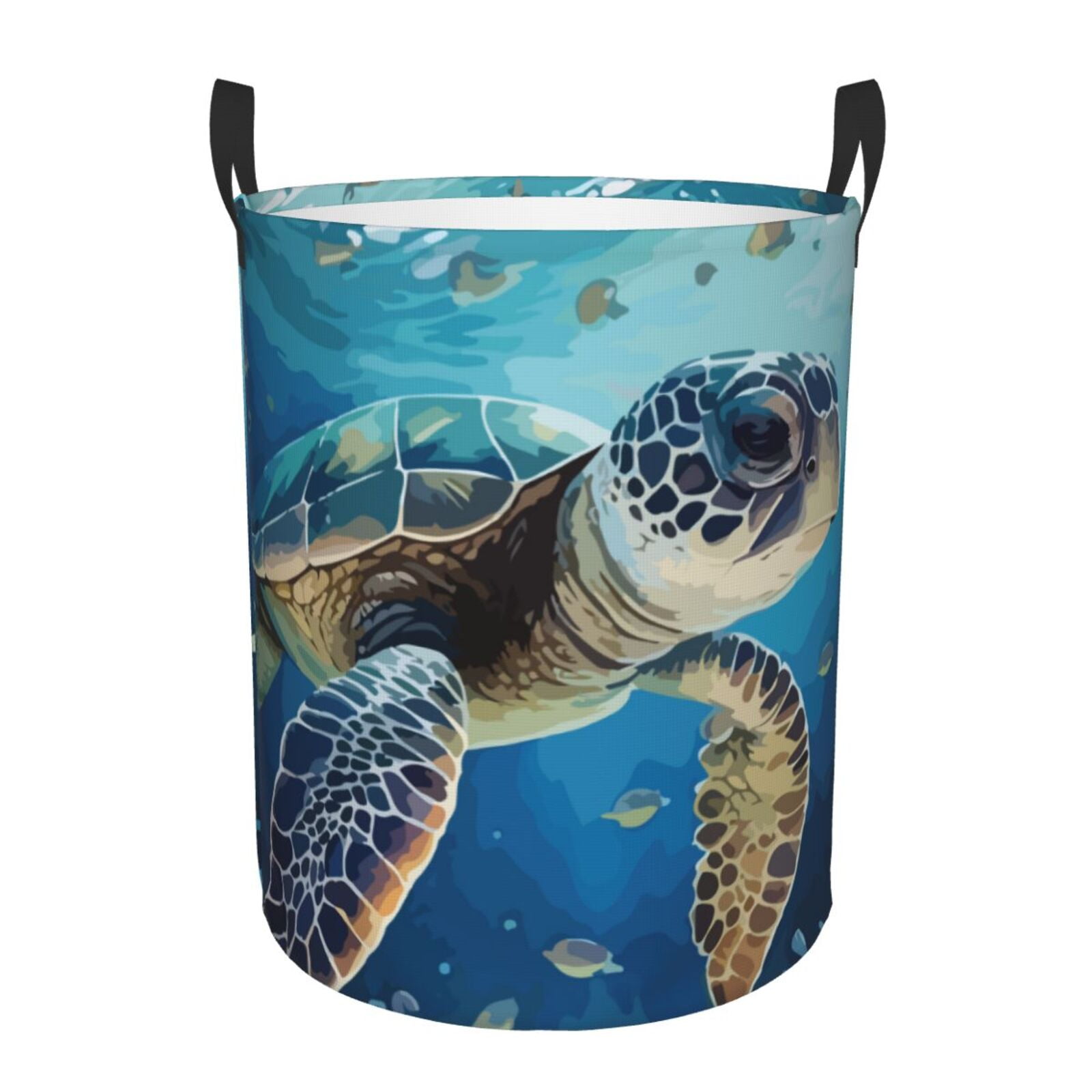 Watercolor Turtle Round Laundry Basket, Laundry Hamper with Handle ...