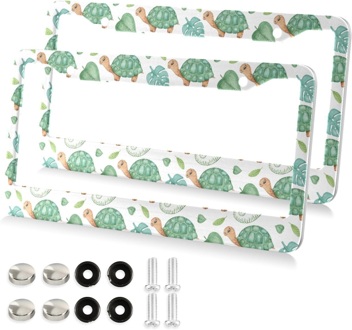 Watercolor Turtle and Tropical Plants License Plate Frame - 2 Pack ...