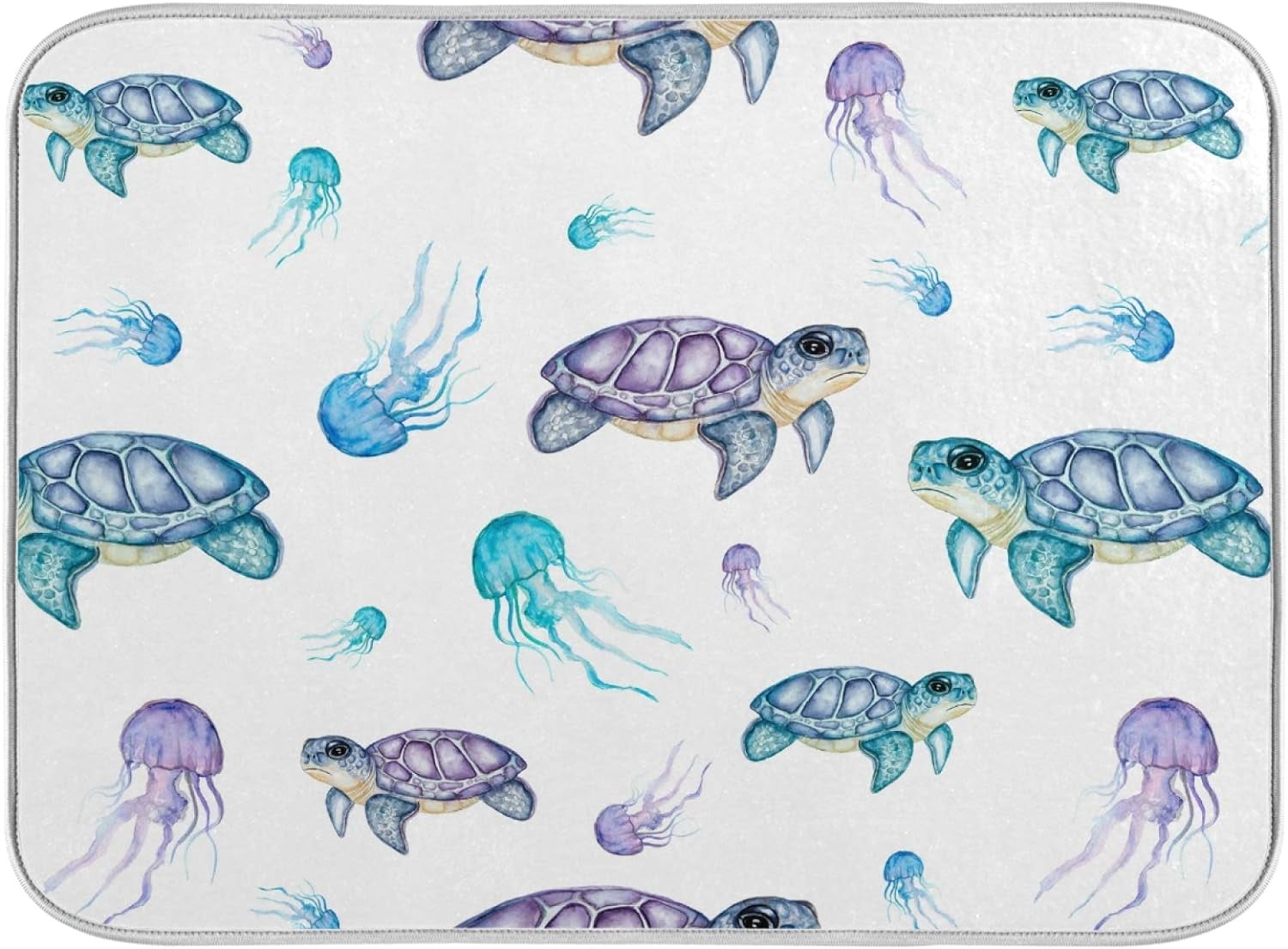 Watercolor Turtles Dish Drying Mat Colorful Jelly Fish Dry Pad Bottle ...