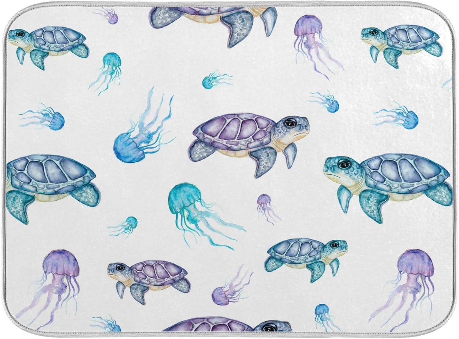 Watercolor Turtles Dish Drying Mat Colorful Jelly Fish Dry Pad Bottle ...