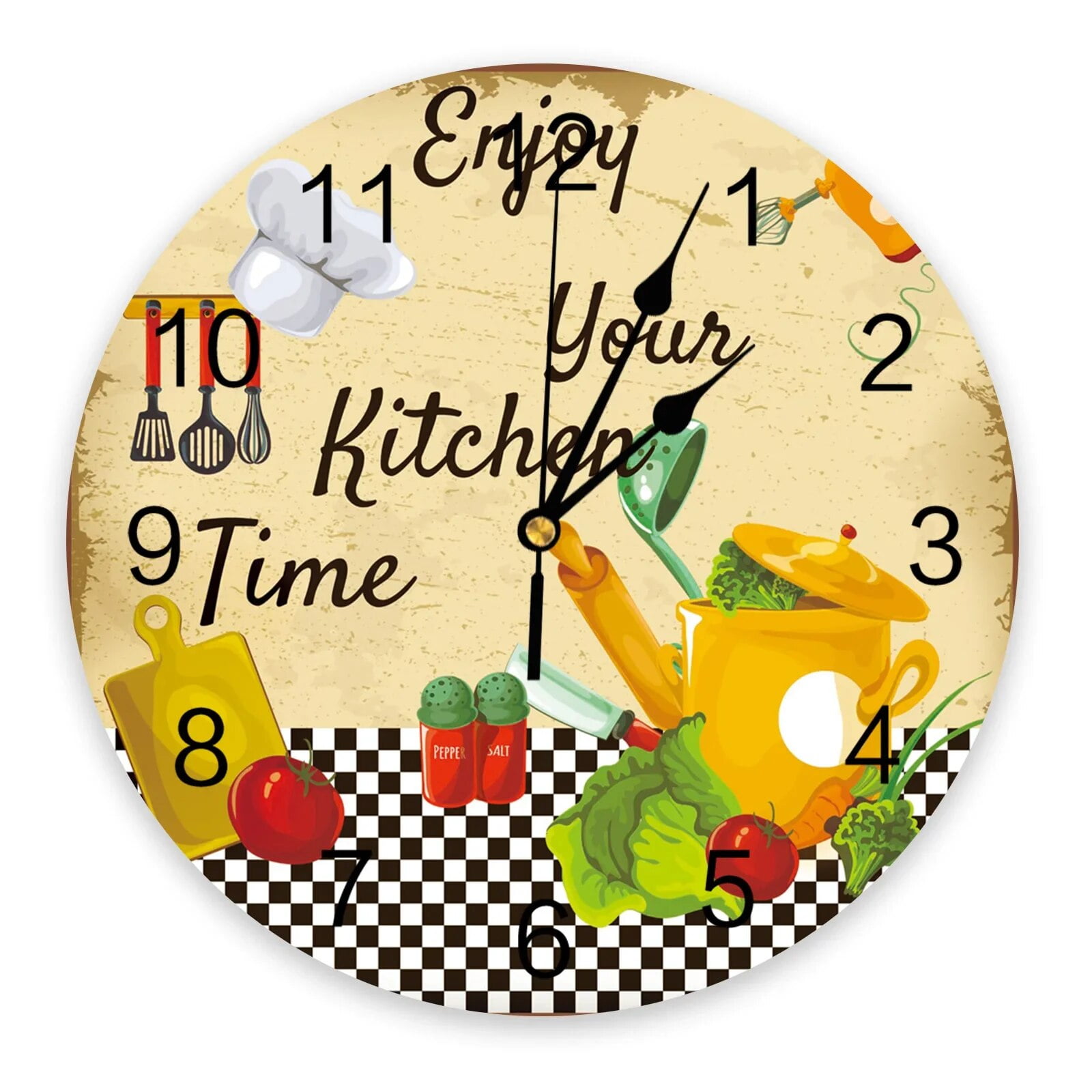 Watercolor Vegetable Texture Bedroom Wall Clock Large Modern Kitchen ...