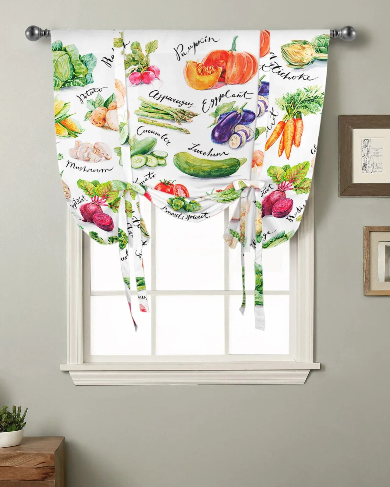 Watercolor Vegetable Texture Kitchen Short Window Curtain Rod Pocket ...