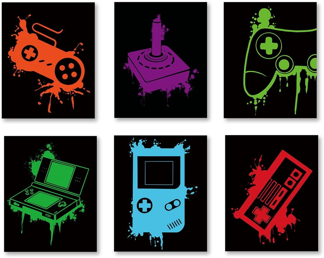 Watercolor Video Game Art Print-Colorful Gaming Themed Canvas Wall Art ...