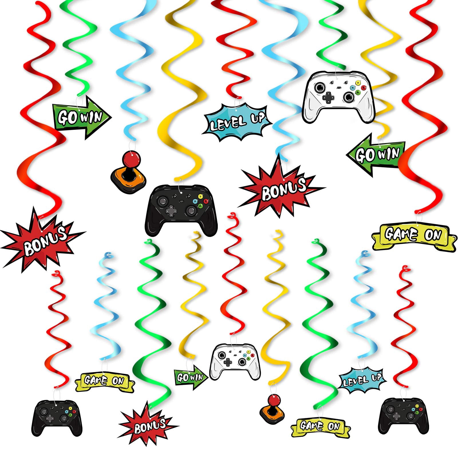 Watercolor Video Game Hanging Swirl - 28 PCS Video Game Party ...
