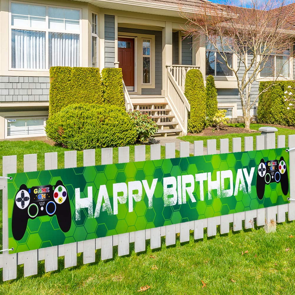 Watercolor Video Game Happy Birthday Banner Gaming Party Sign ...