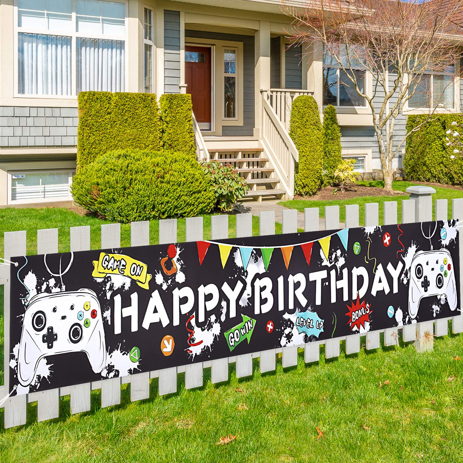 Watercolor Video Game Happy Birthday Banner Gaming Party Sign ...