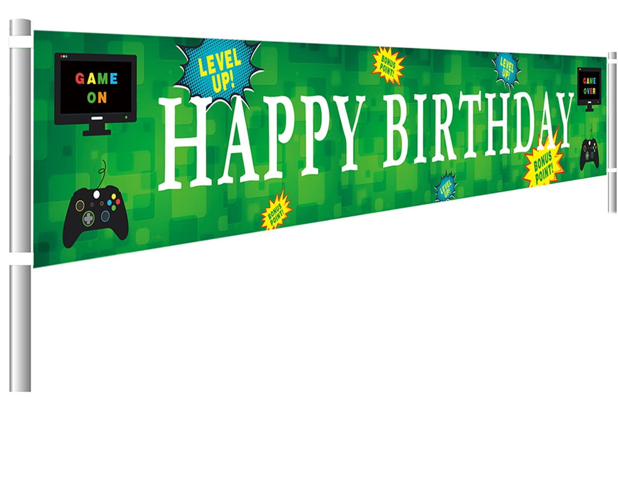 Watercolor Video Game Happy Birthday Banner Gaming Party Sign ...
