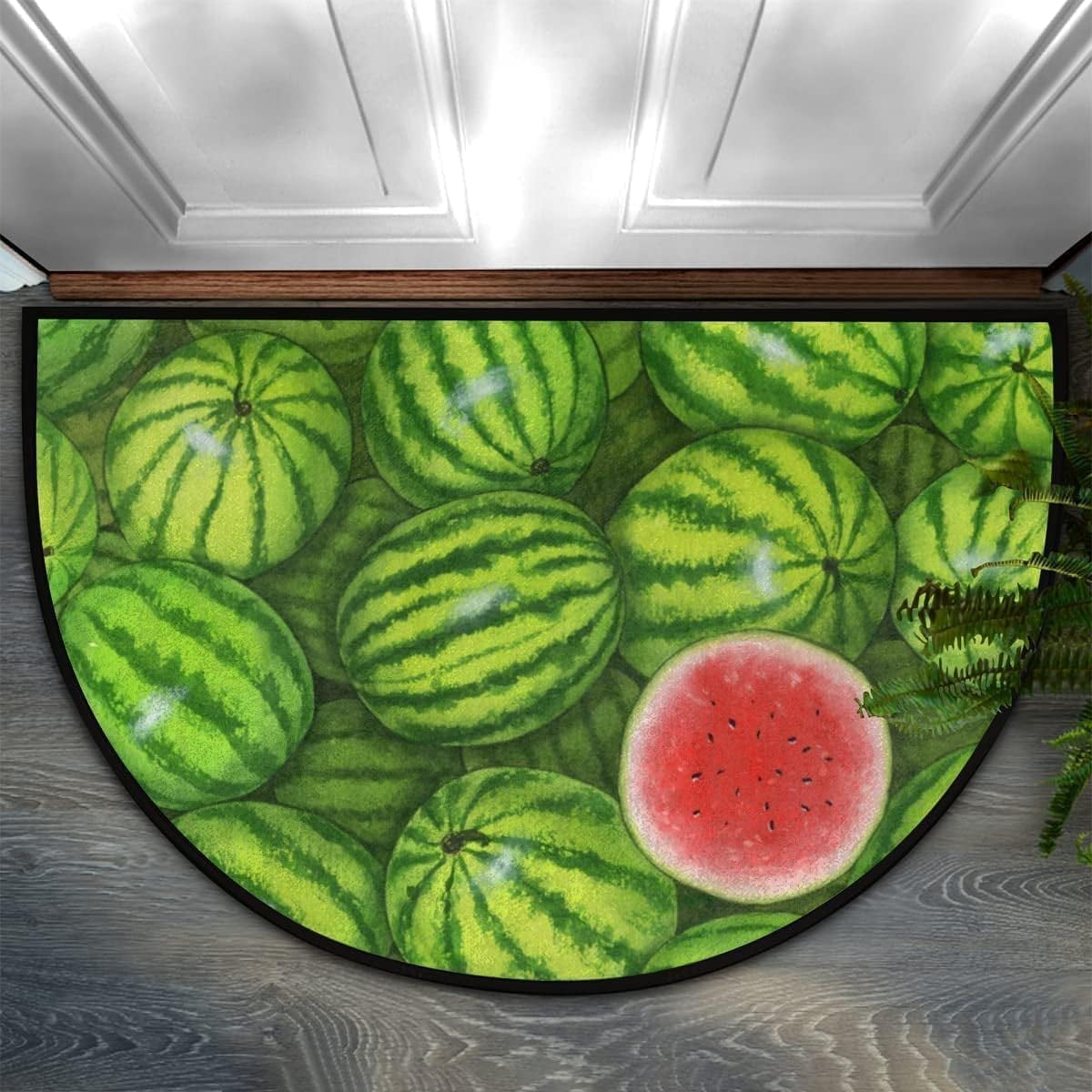 Watercolor Watermelon Green Fruit Half Round Door Mat Half Circle Area ...