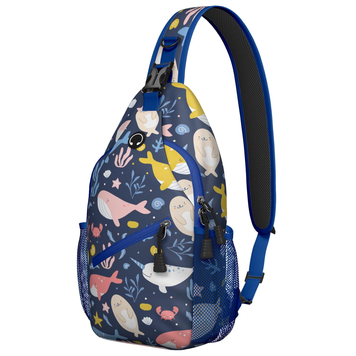 Watercolor Whale Chest Bag - Educational Marine Life Chart Design for Hiking & Commuting ...