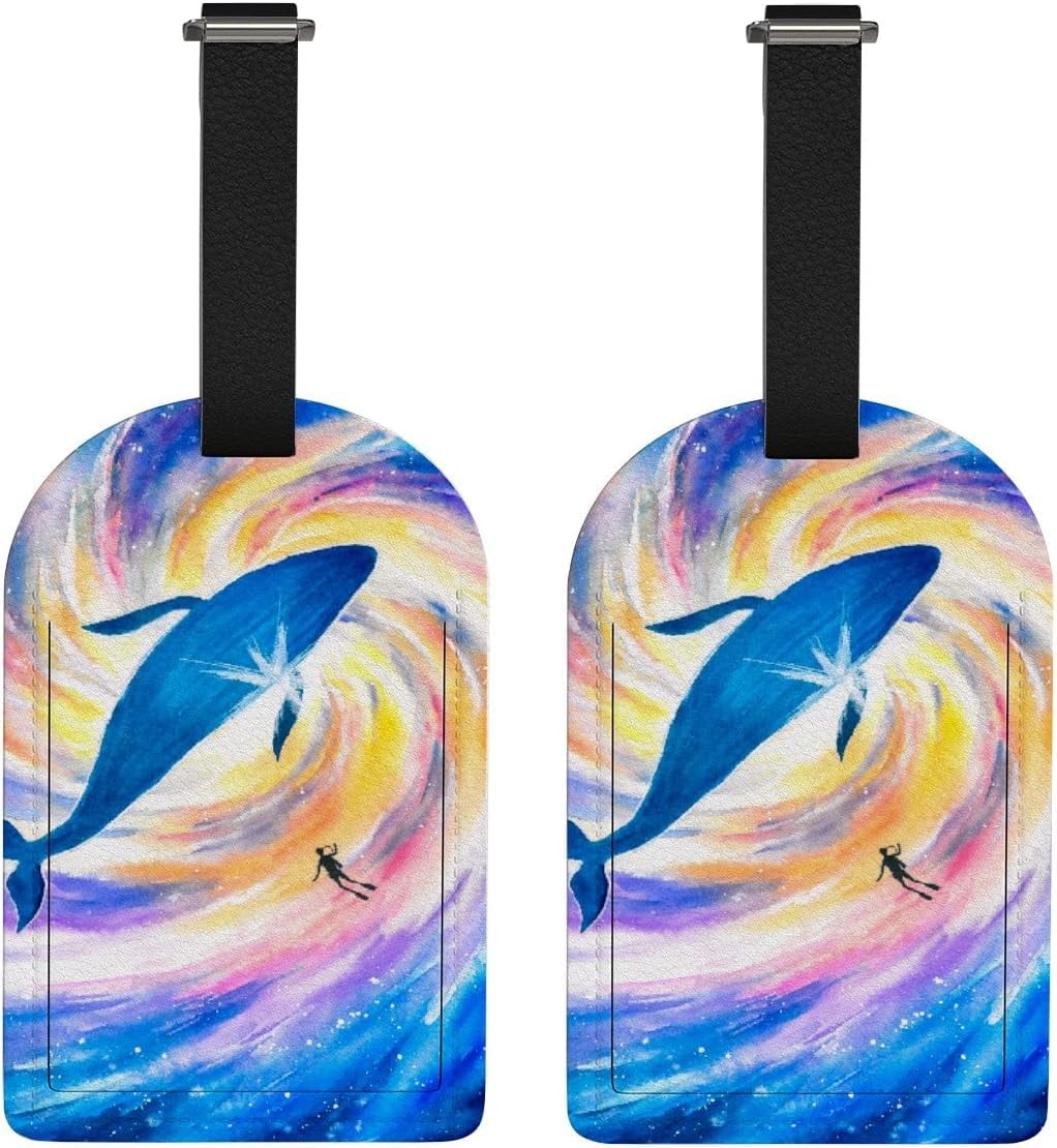 Watercolor Whale Luggage Tag Full Back Privacy Name ID Card Suitcase ...
