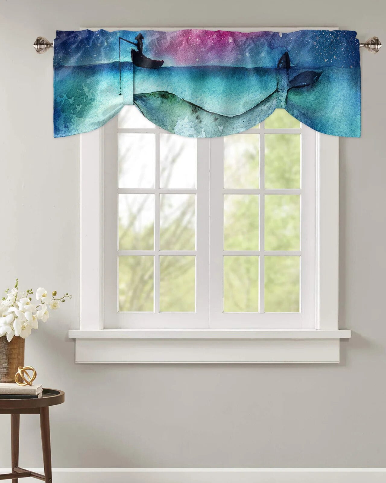 Watercolor Whale Window Curtain Bedroom Roman Curtain Adjustable Tie Up ...