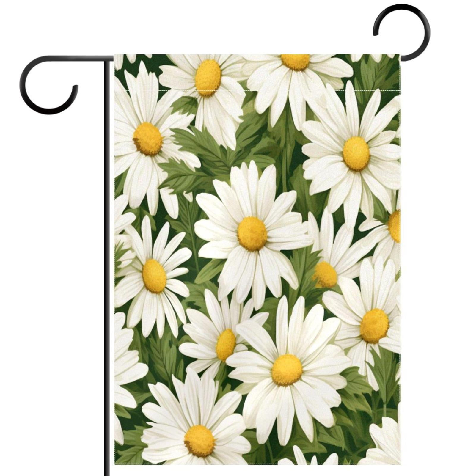 Watercolor White Daisy Flower Print Polyester Garden Flag House Banner ...