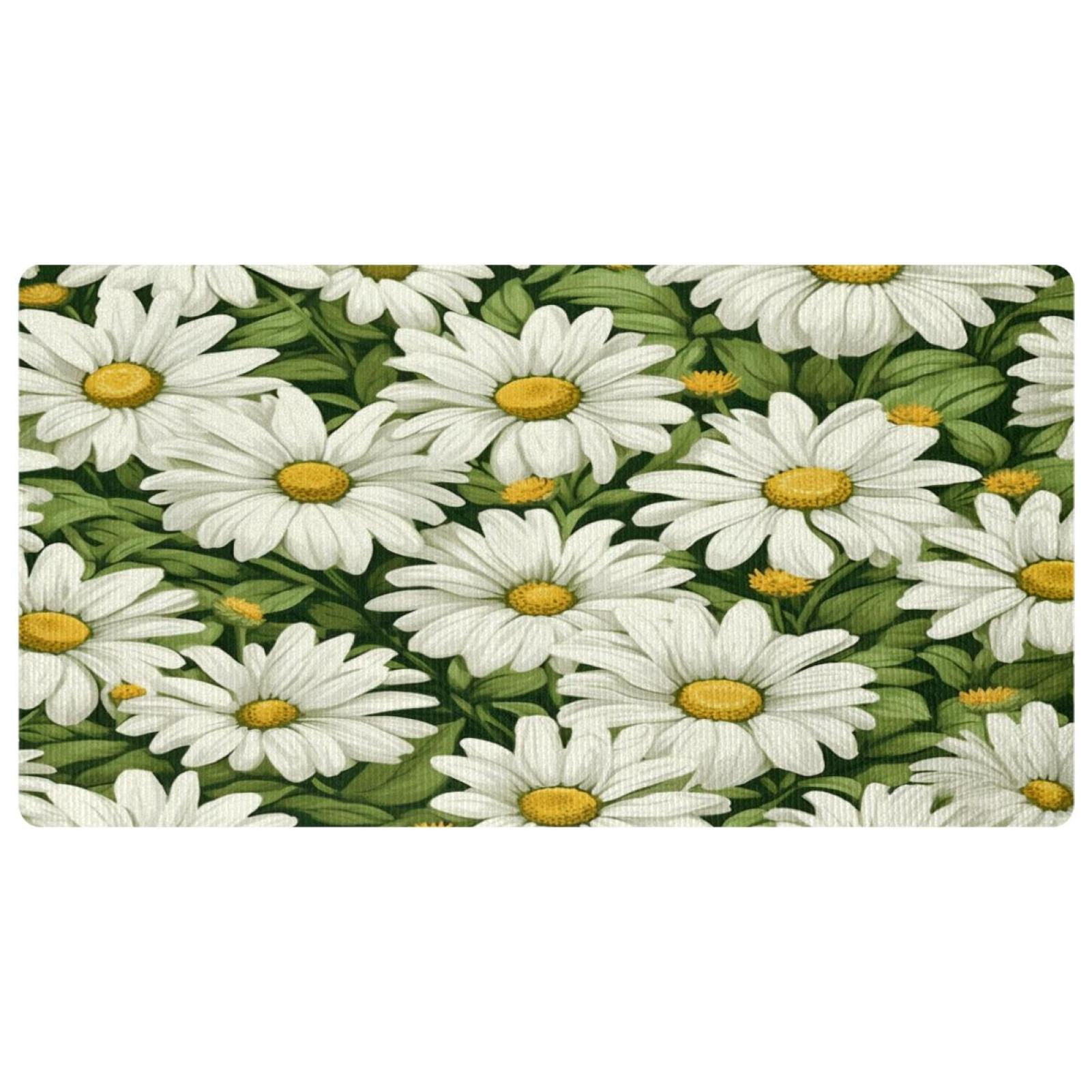 Watercolor White Daisy Flower Prints Kitchen Mat, Non Slip Washable ...