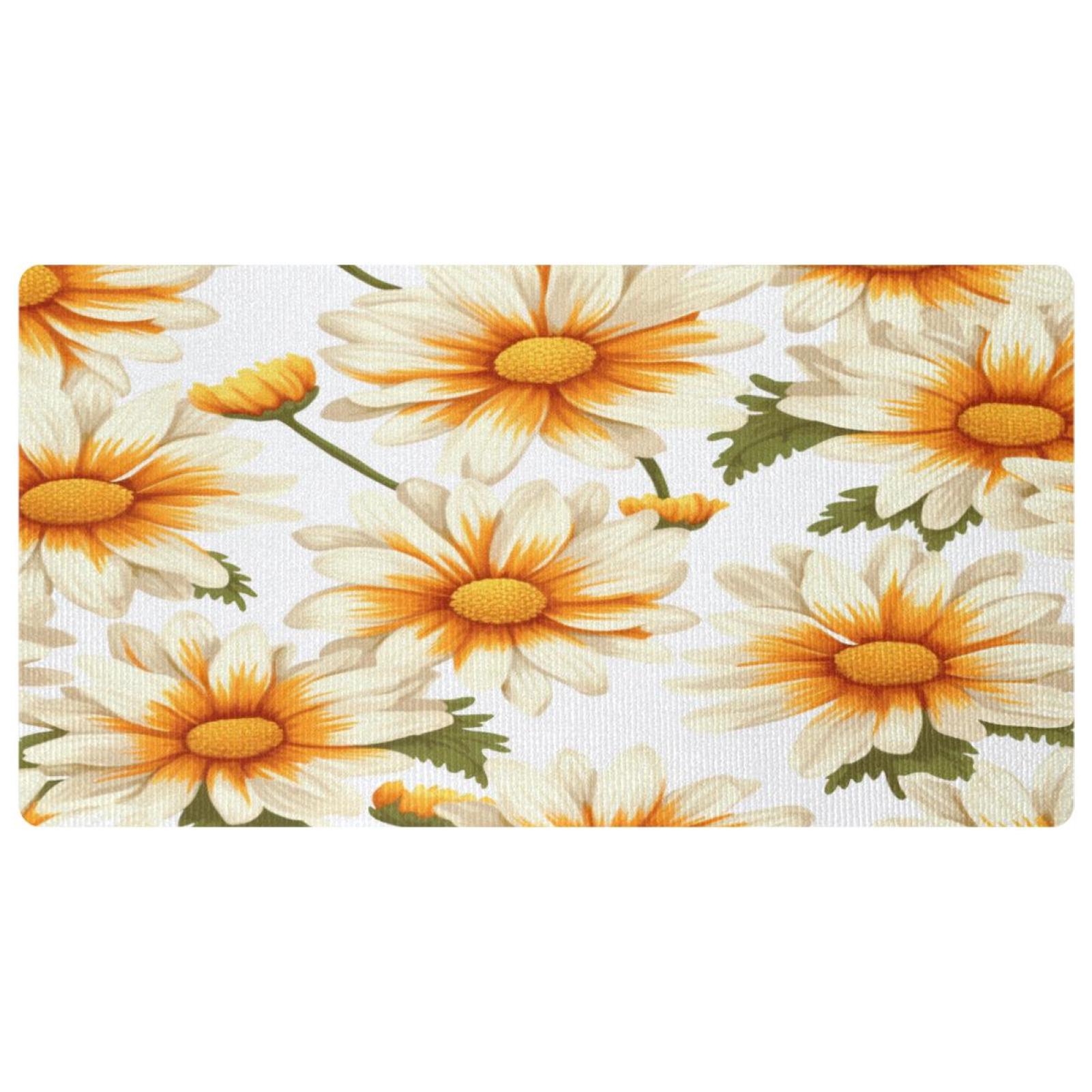 Watercolor White Daisy Flower Prints Kitchen Mat, Non Slip Washable ...