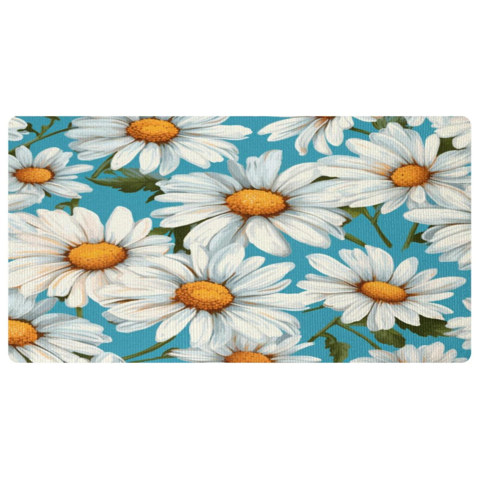 Watercolor White Daisy Flower Prints Kitchen Mat, Non Slip Washable ...
