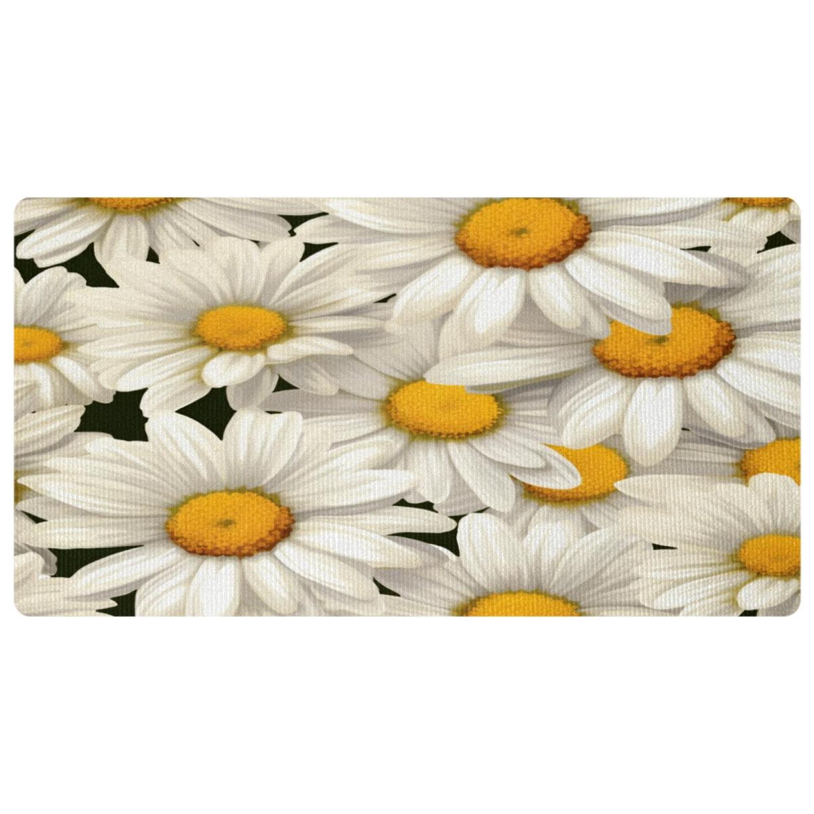 Watercolor White Daisy Flower Prints Kitchen Mat, Non Slip Washable ...