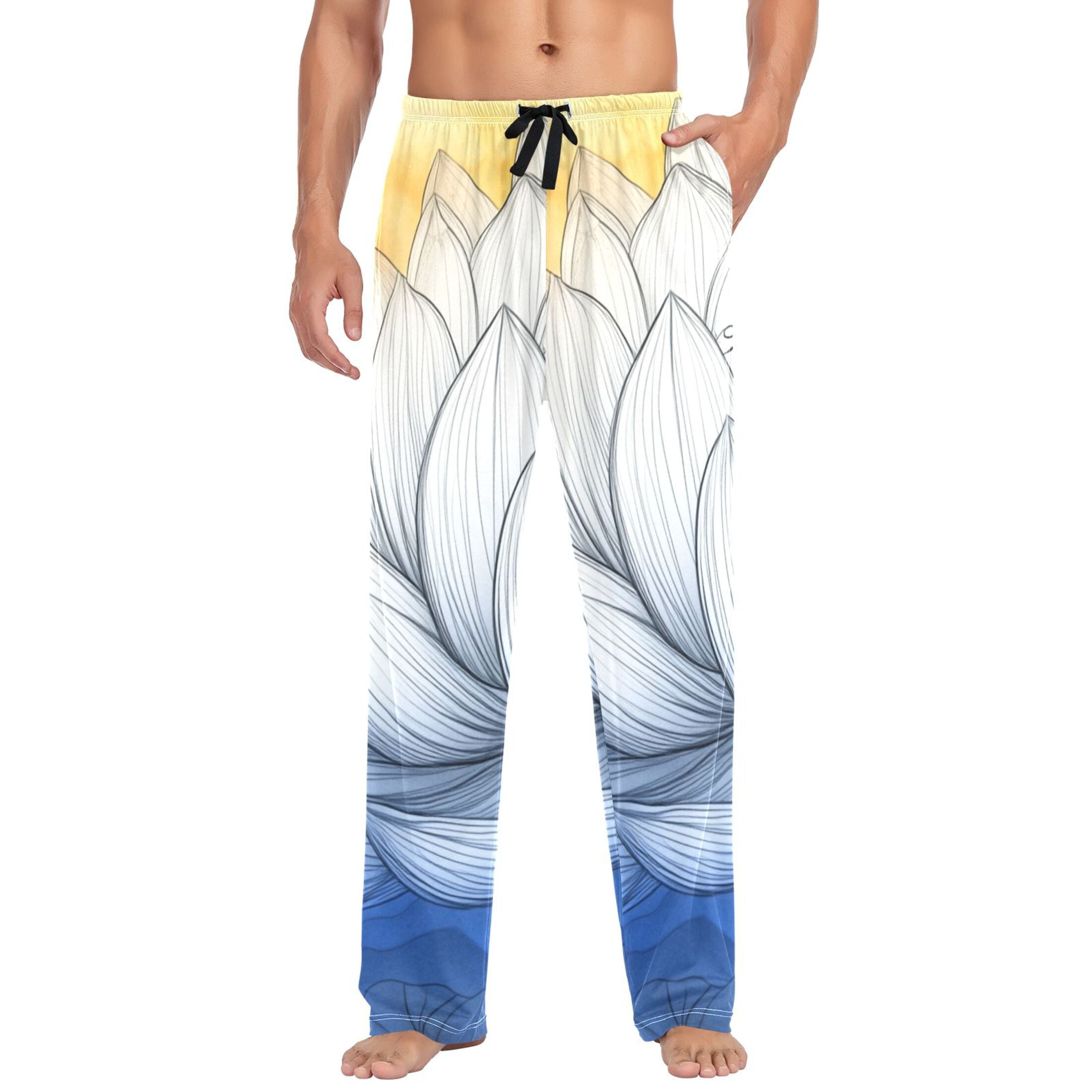 Watercolor White Lotus Figure Mens Cotton Pajama Pant Sleep and Lounge ...