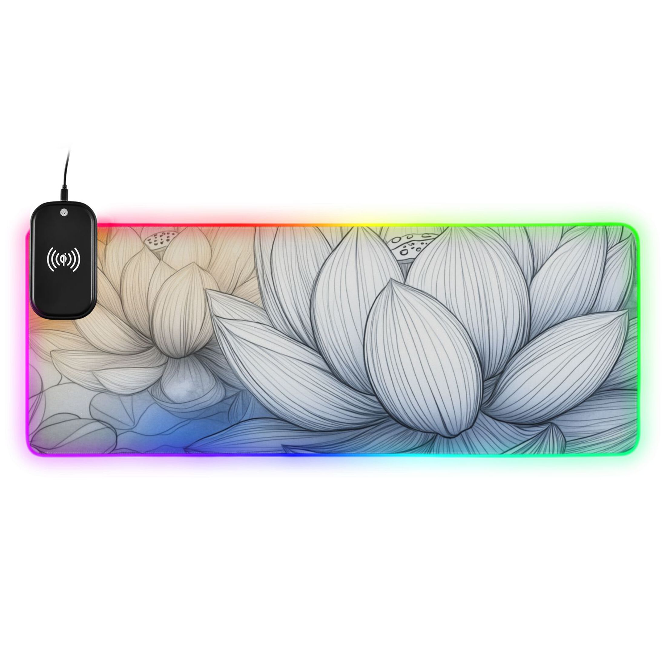Watercolor White Lotus Figure Wireless Charging RGB Gaming Mouse Pad ...