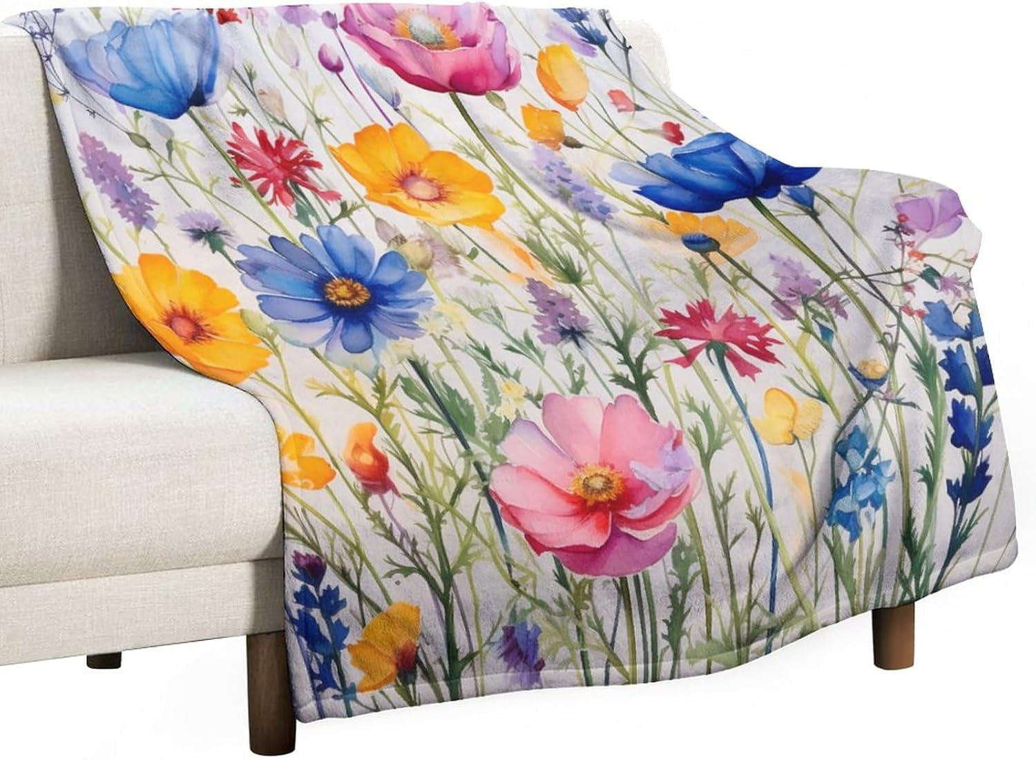 Watercolor Wildflower Blanket Wild Flower Plant Plush Throw Fleece ...
