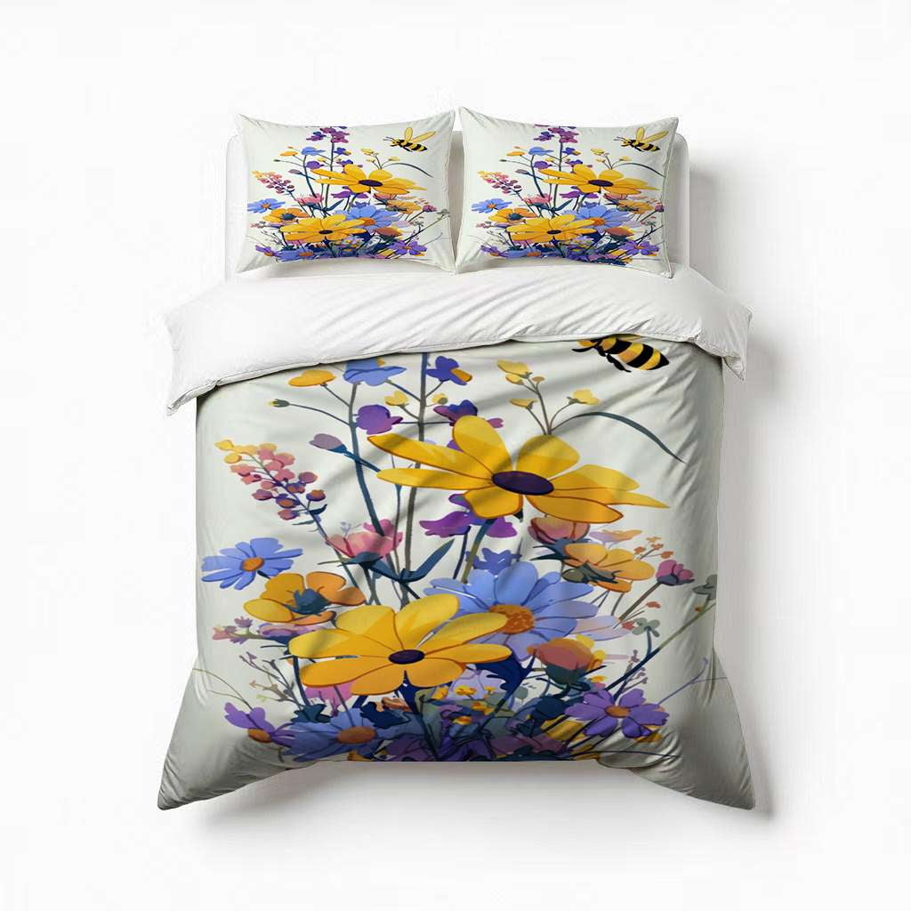 Watercolor Wildflower Meadow Bedding Set 3 Pcs Soft Microfiber Quilt ...