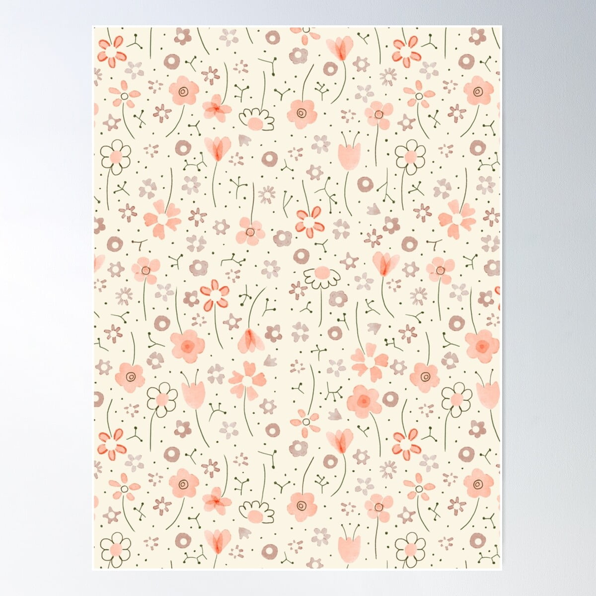 Watercolor Wildflower Pattern - Petrol Light Blue Version Poster Wall ...