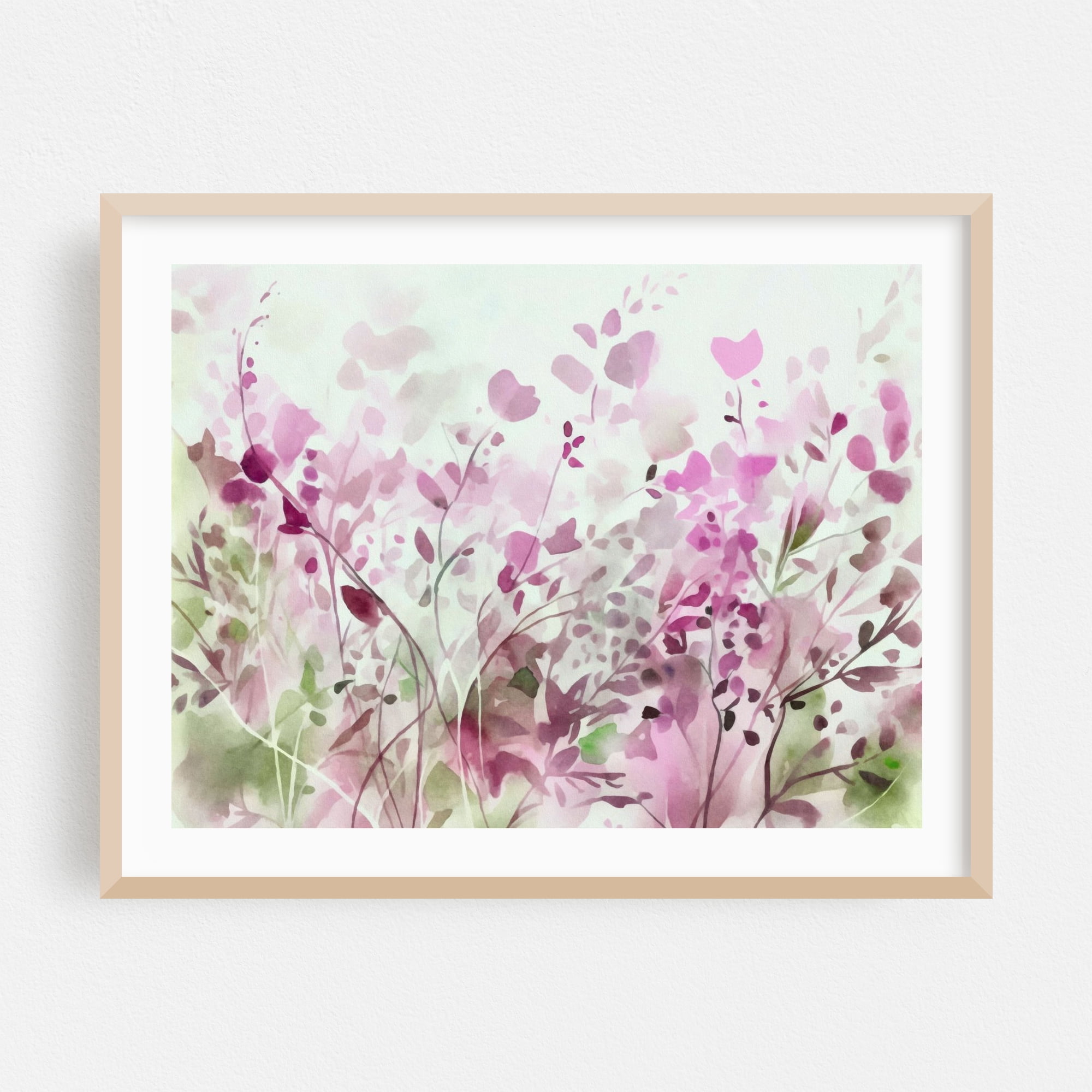 Watercolor Wildflower Summer Meadow Pink Green - Painting Floral ...