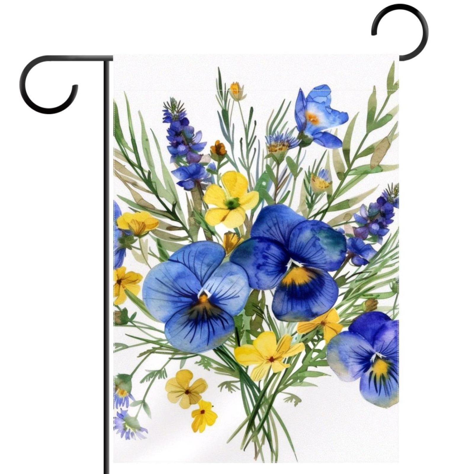 Watercolor Wildflowers Blue and Yellow Color Welcome Garden Flags, 12 x ...