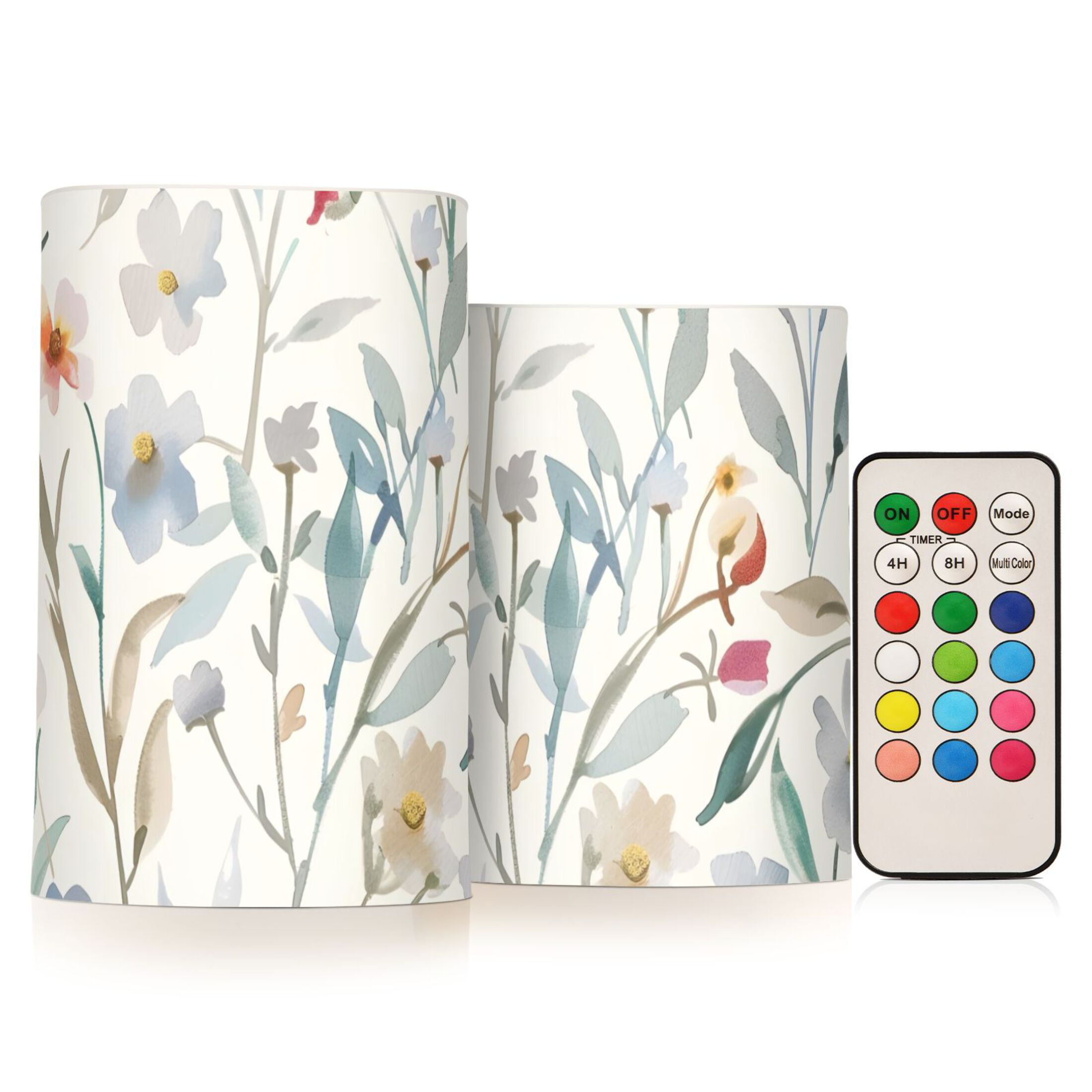 Watercolor Wildflowers Flameless Candles with Remote Timer LED Battery ...