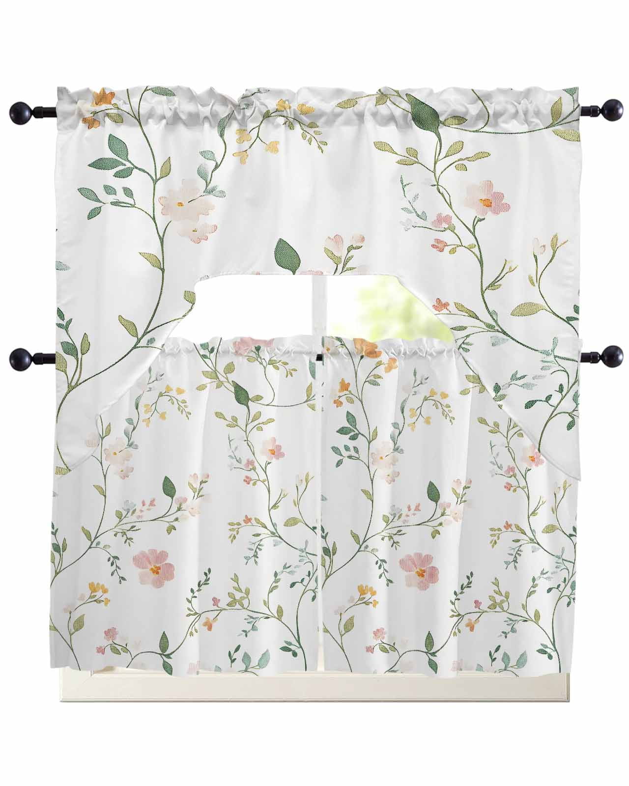 Watercolor Wildflowers Kitchen Curtains Sets 24 Inch Length with ...