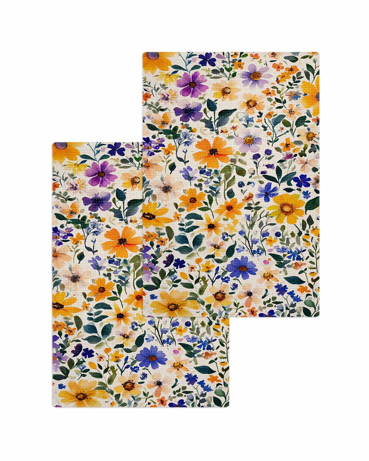Watercolor Wildflowers Kitchen Dish Towels for Drying Dishes Set of 2 ...