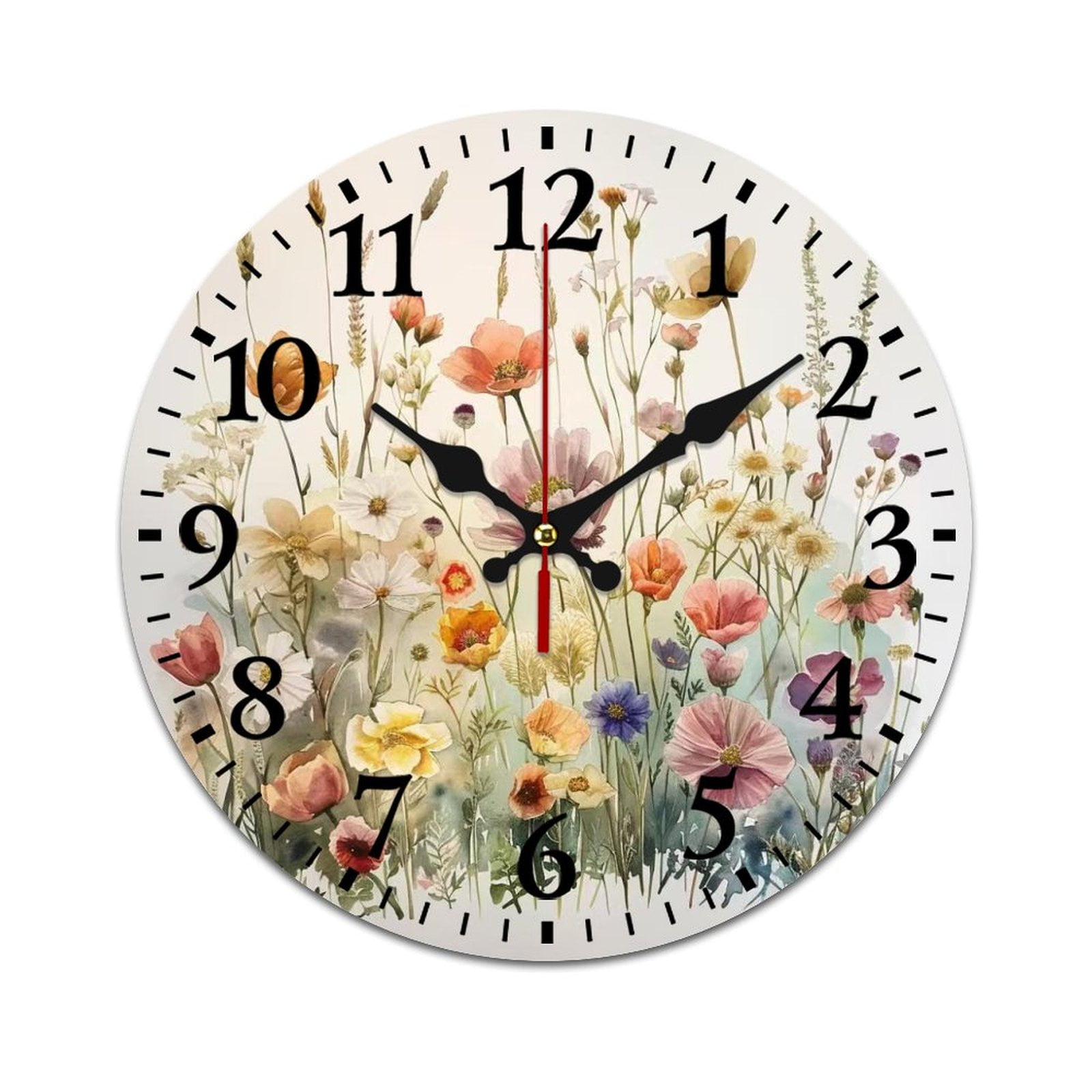 Watercolor Wildflowers Spring Summer (10) Wall Clock Modern Design ...