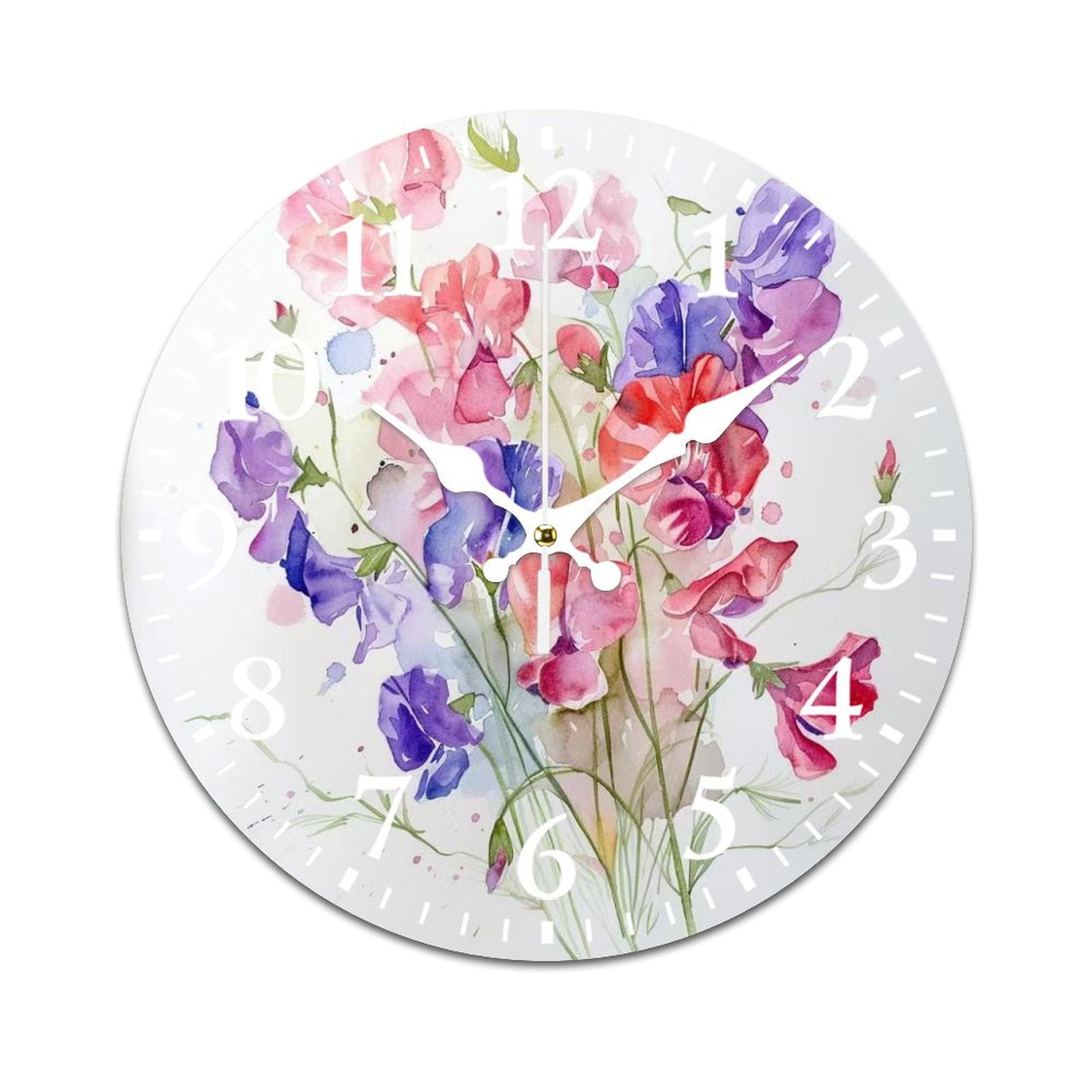 Watercolor Wildflowers Spring Summer (4) Wall Clock Modern Design ...