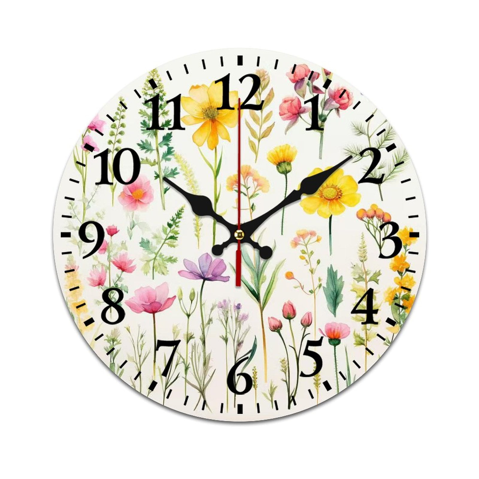Watercolor Wildflowers Spring Summer (7) Wall Clock Modern Design ...