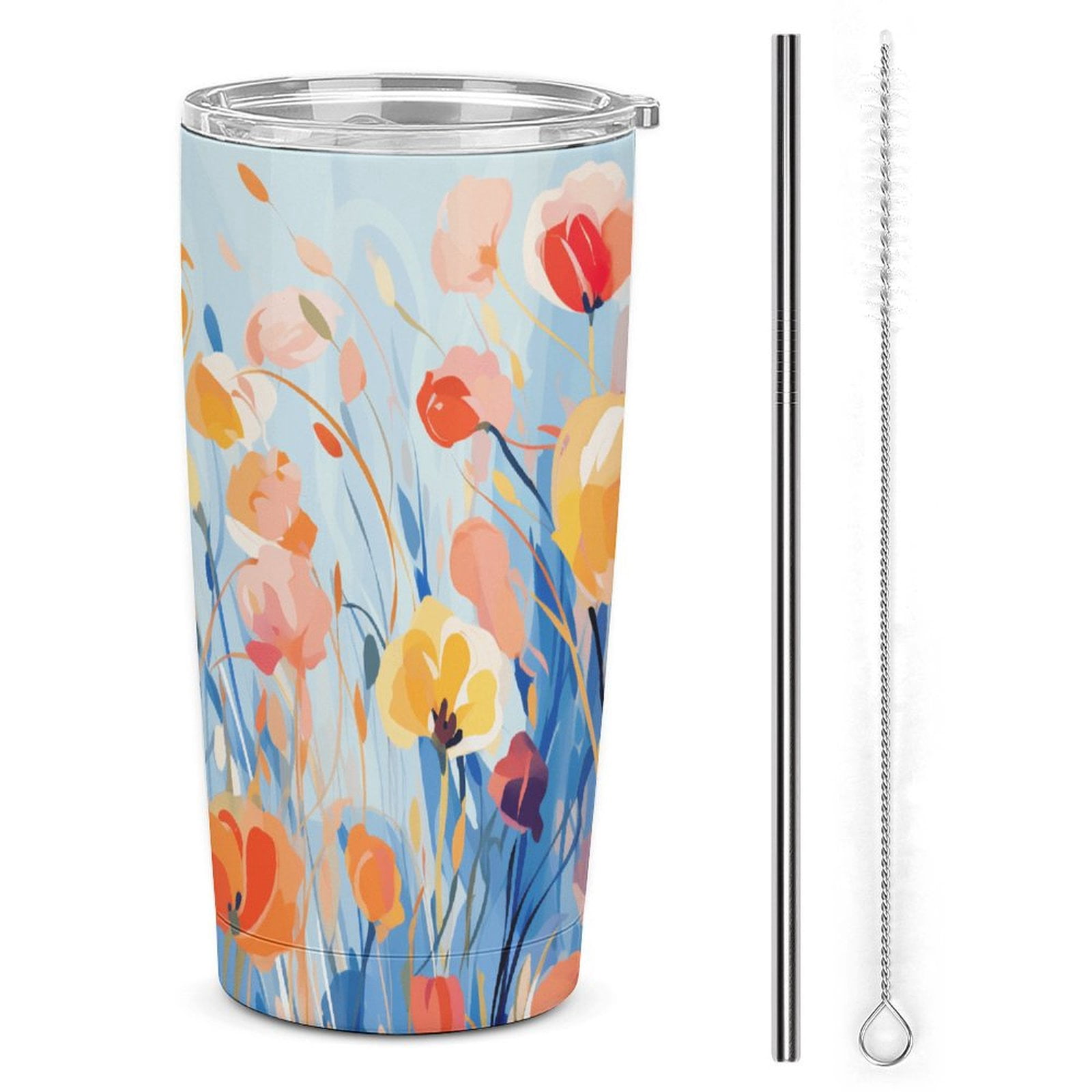 Watercolor Wildflowers Tumbler Print 20oz Stainless Steel Coffee Cup ...