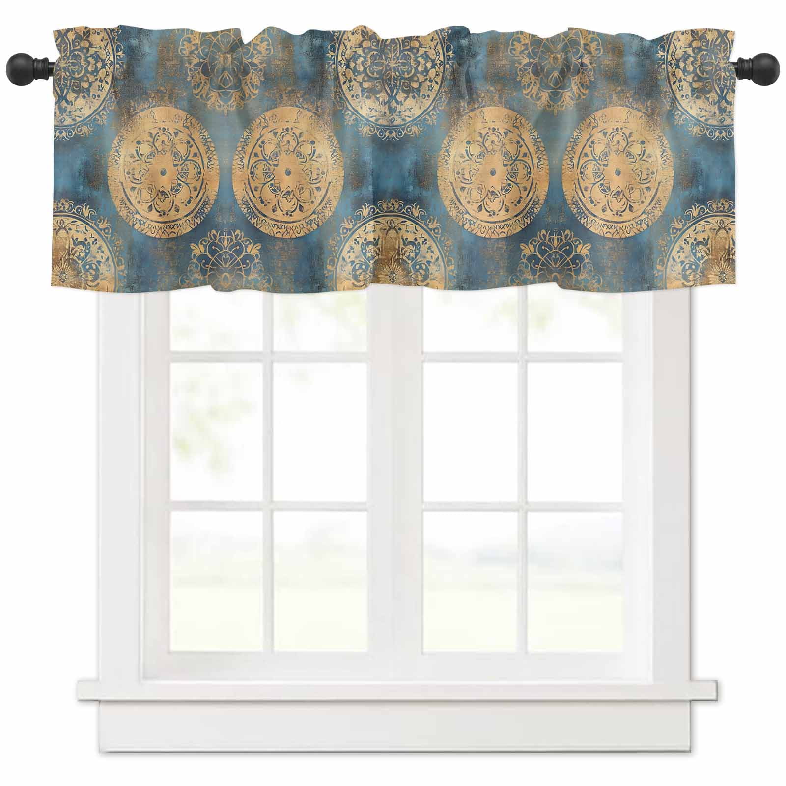 Yellow Blue Abstract Valances for Windows Farmhouse Kitchen Curtains ...